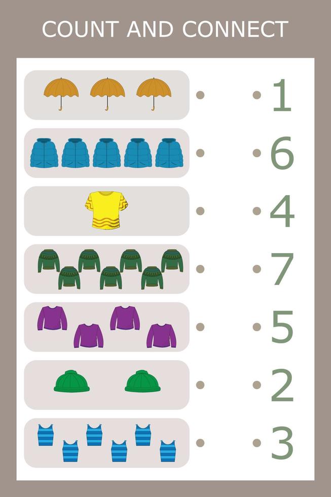 Match the number and the number of clothes. Educational game for ...