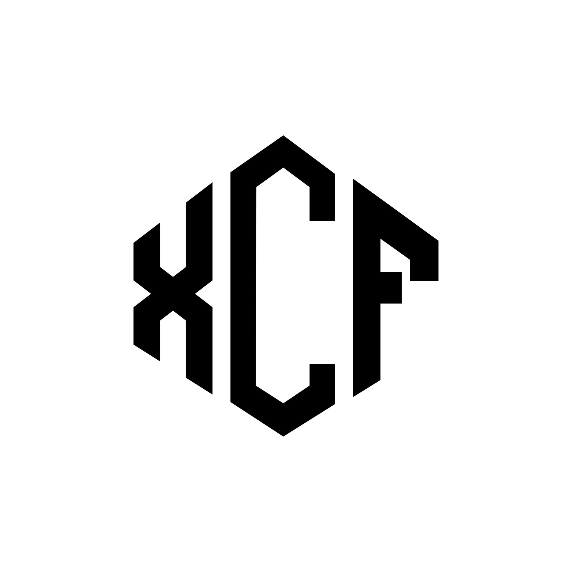 diseño de logotipo de letra xcf con forma de polígono. Diseño de logotipo en forma de cubo y ...