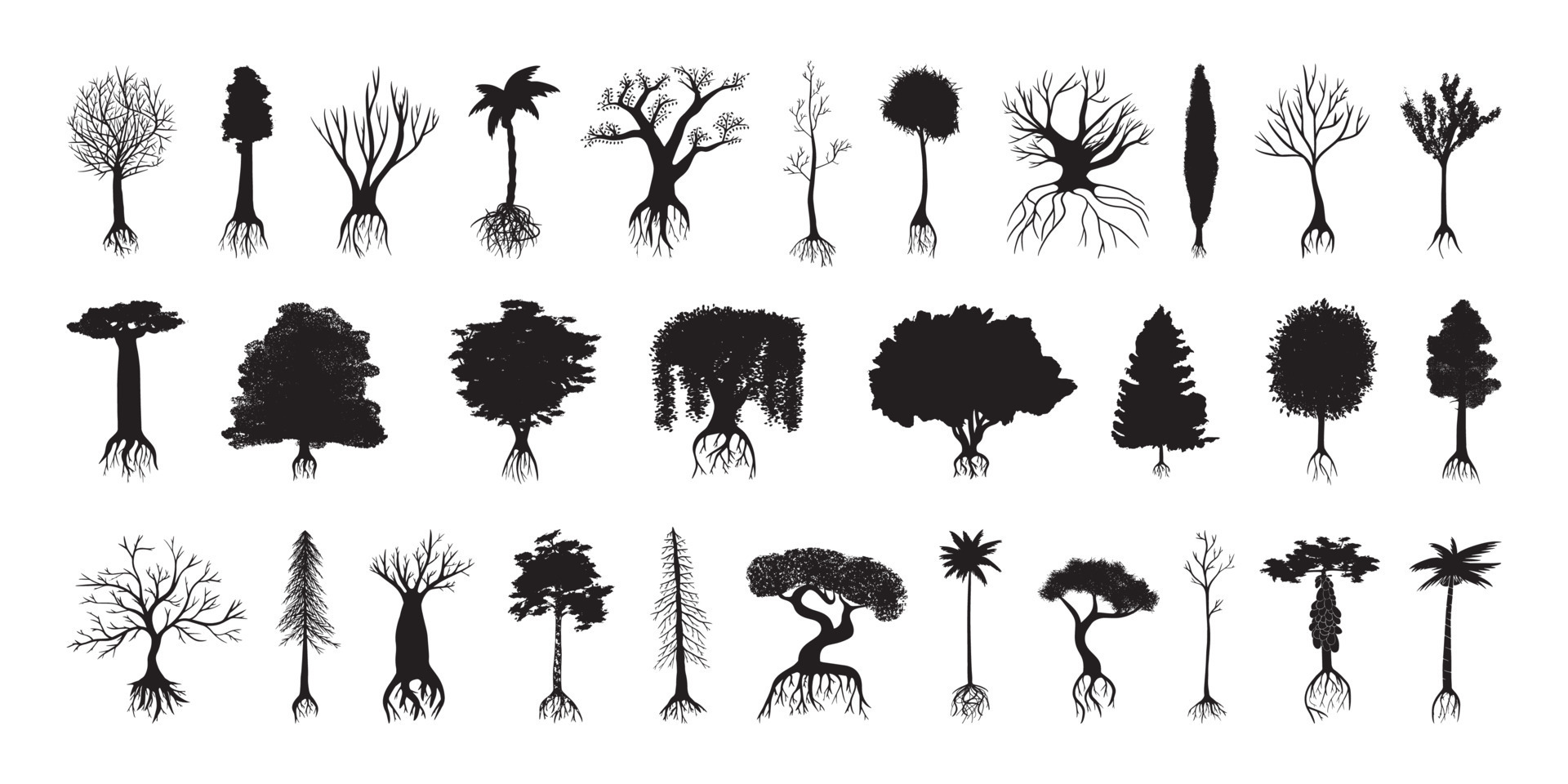 Set of Silhouettes of Trees 9566806 Vector Art at Vecteezy