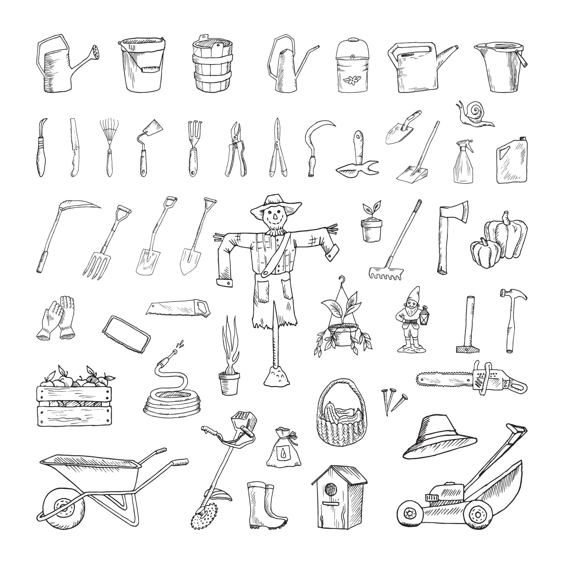 Grden Tools Illustrations in Art Ink Style 9566811 Vector Art at Vecteezy
