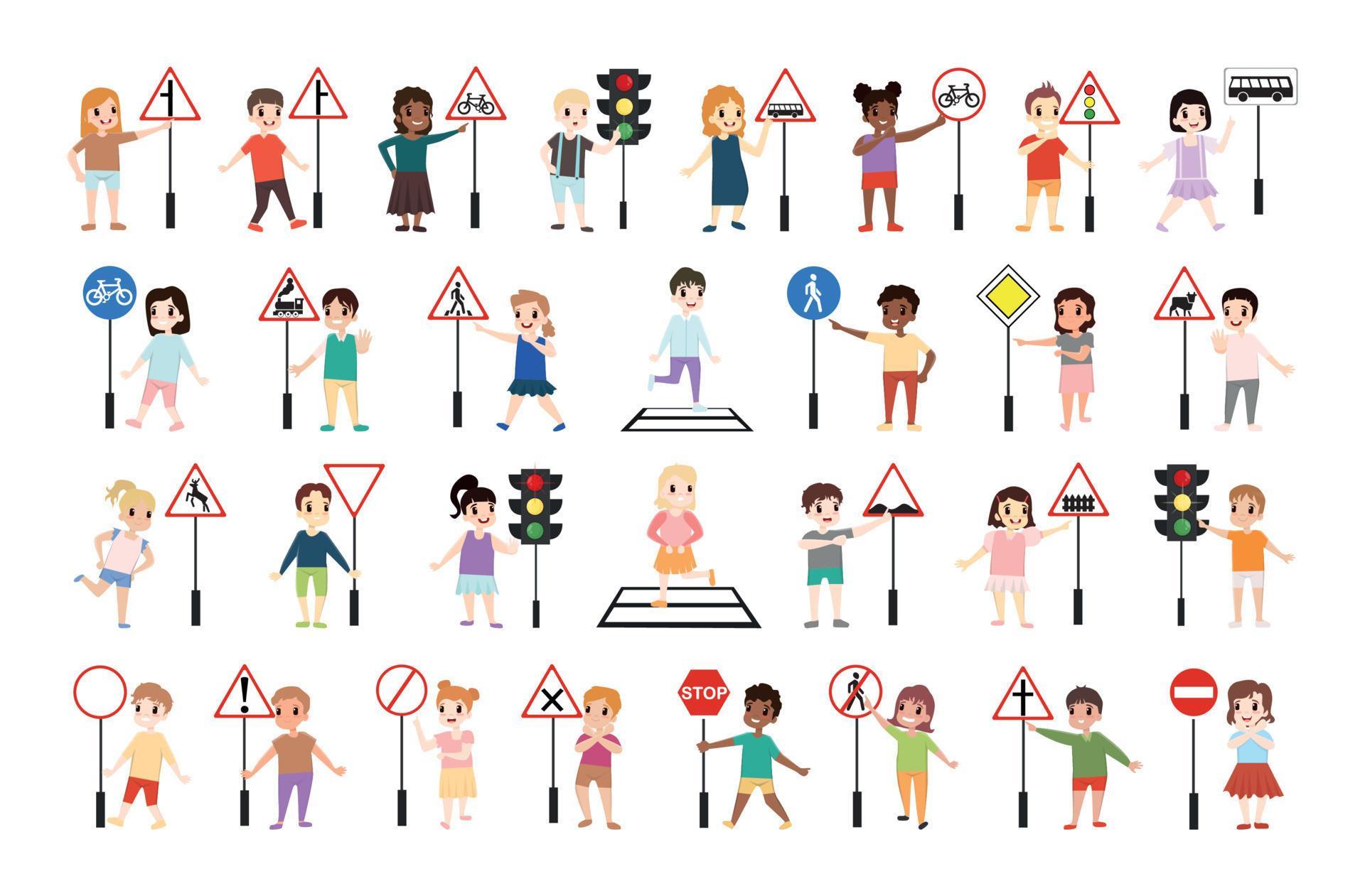 Set of Children with Signs 9566988 Vector Art at Vecteezy