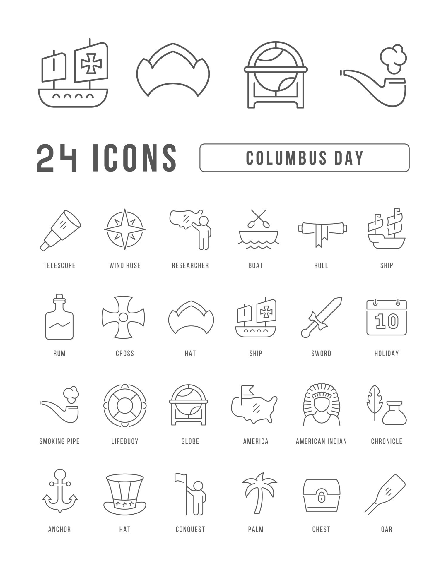 Set of linear icons of Columbus Day 9567033 Vector Art at Vecteezy