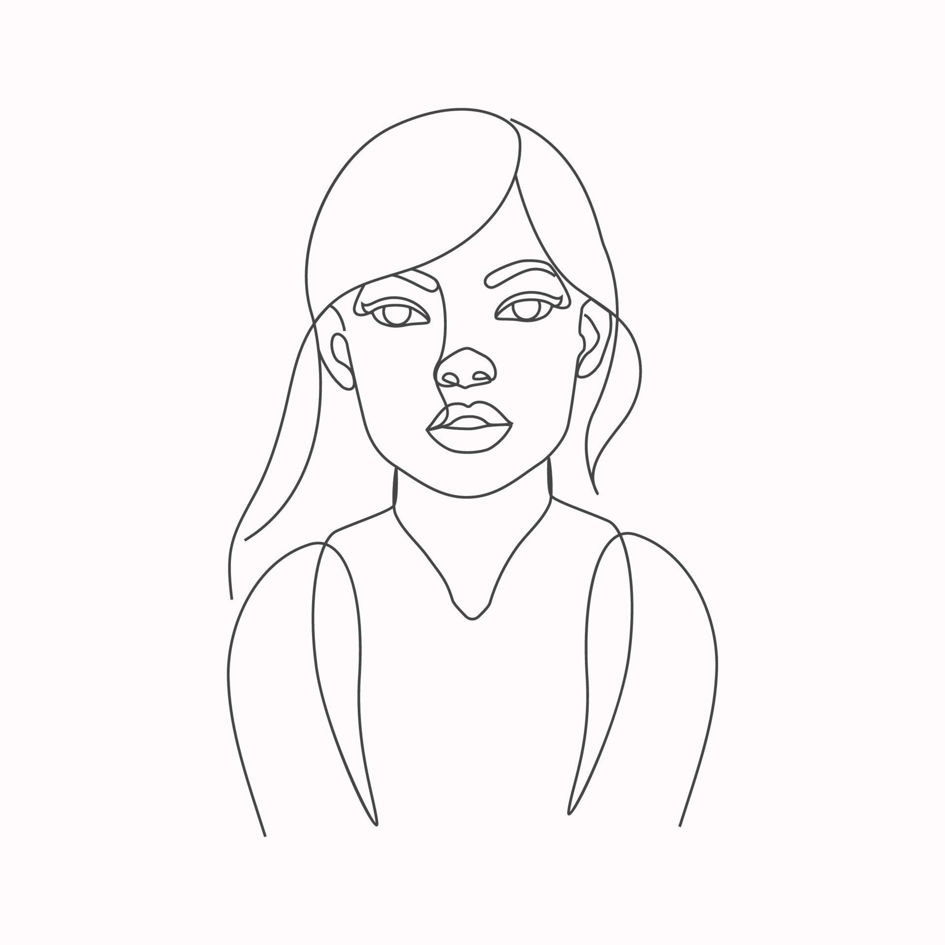 Abstract Beauty Woman Face And Body Drawing Elegant Line Art Style
