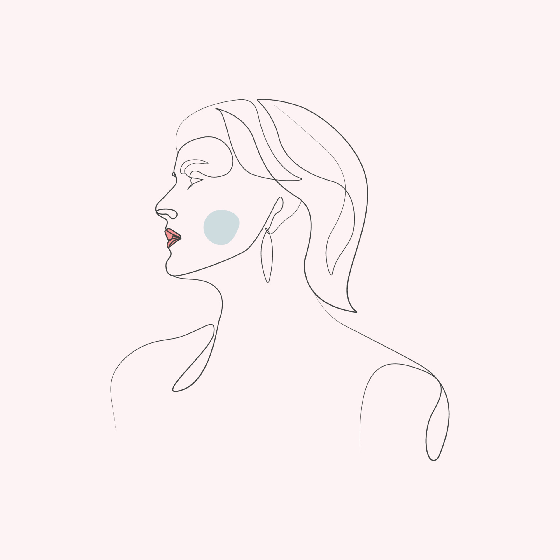 Abstract Beauty Face Girl Side Face View Fashion Woman Line Art Drawing