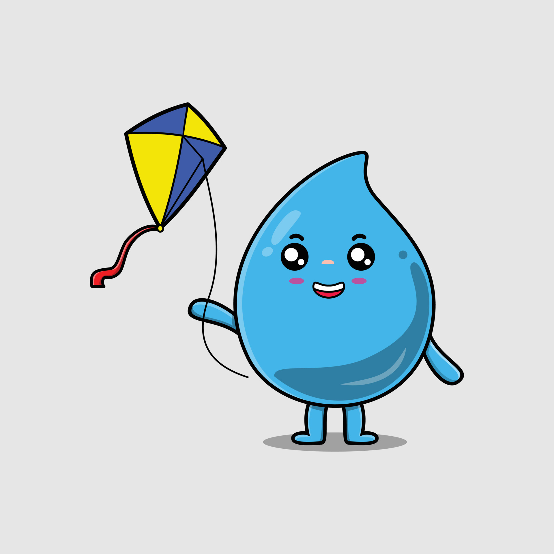 Cute Cartoon Water Drop Character Playing Kite 9567601 Vector Art At