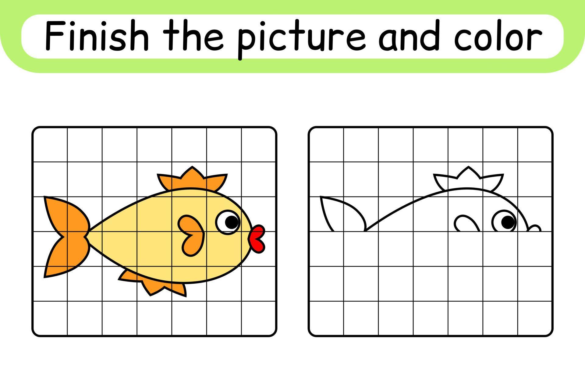 Complete the picture fish. Copy the picture and color. Finish the image ...