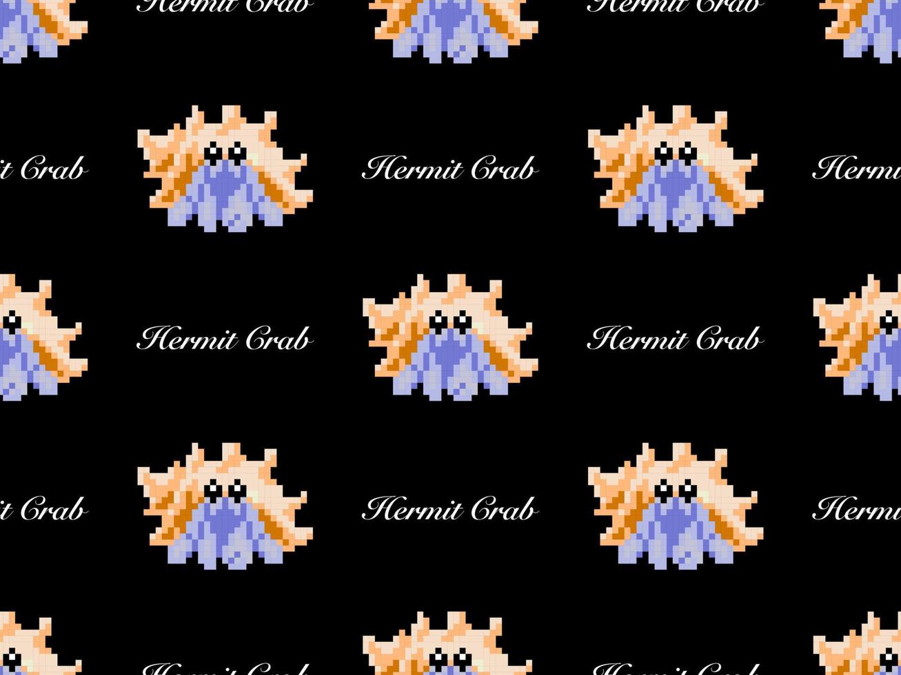 Hermit Crab Cartoon Character Seamless Pattern On Black Background Pixel Style 9571122 Vector