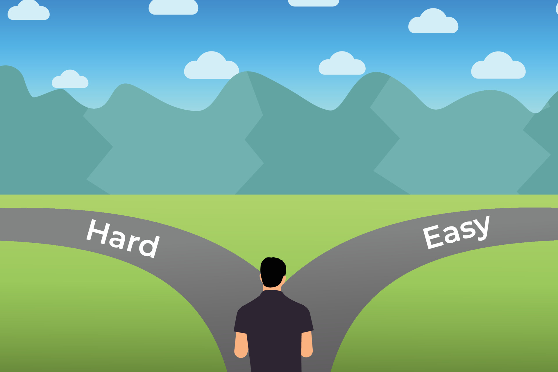 Man Choosing A Hard Or Easy Working Path Man Flat Character Design man-choosing-a-hard-or-easy-working-path-man-flat-character-design