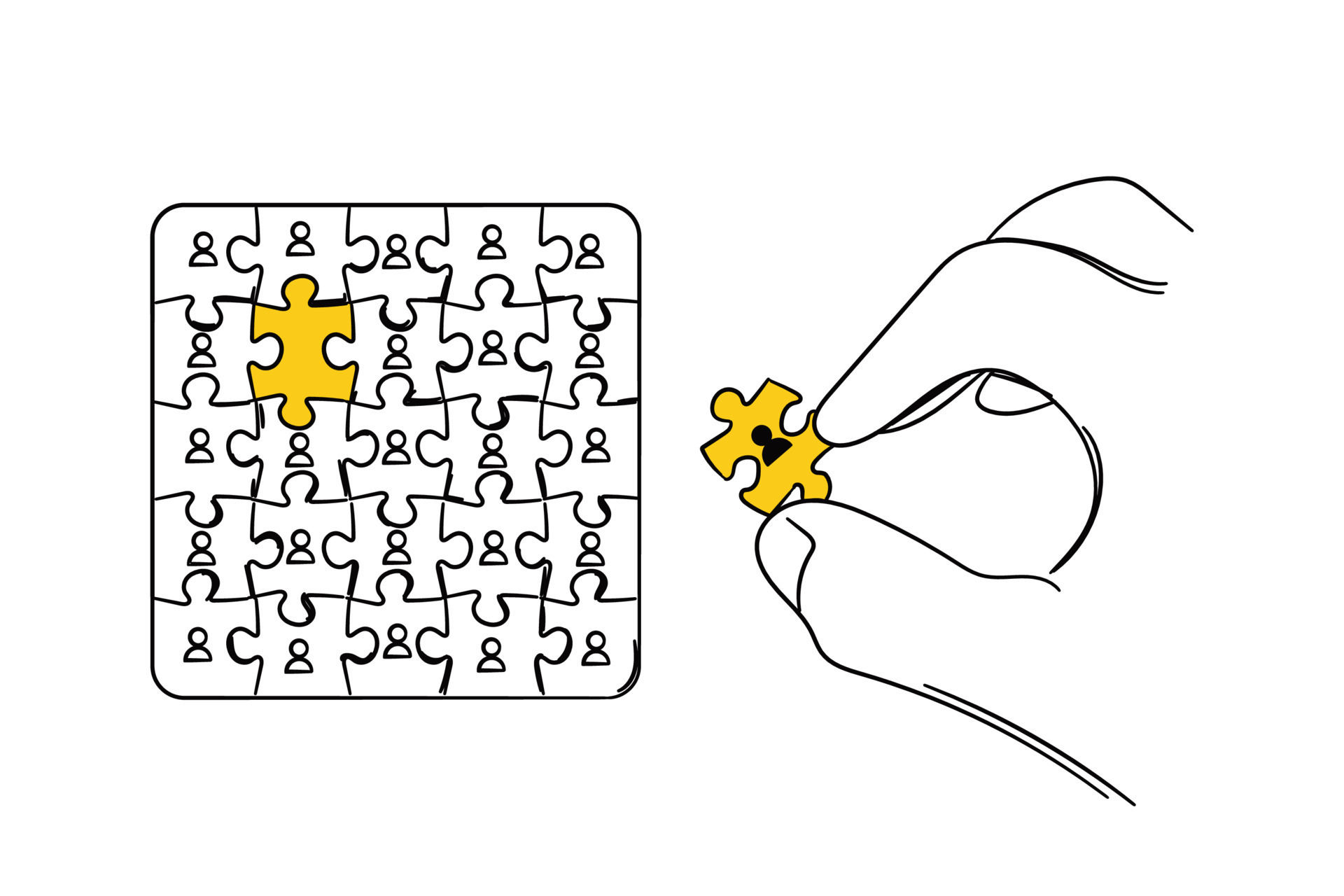 Hand Drawn Of Hand Putting Last Puzzle In The Big Team Human Resource hand-drawn-of-hand-putting-last-puzzle-in-the-big-team-human-resource