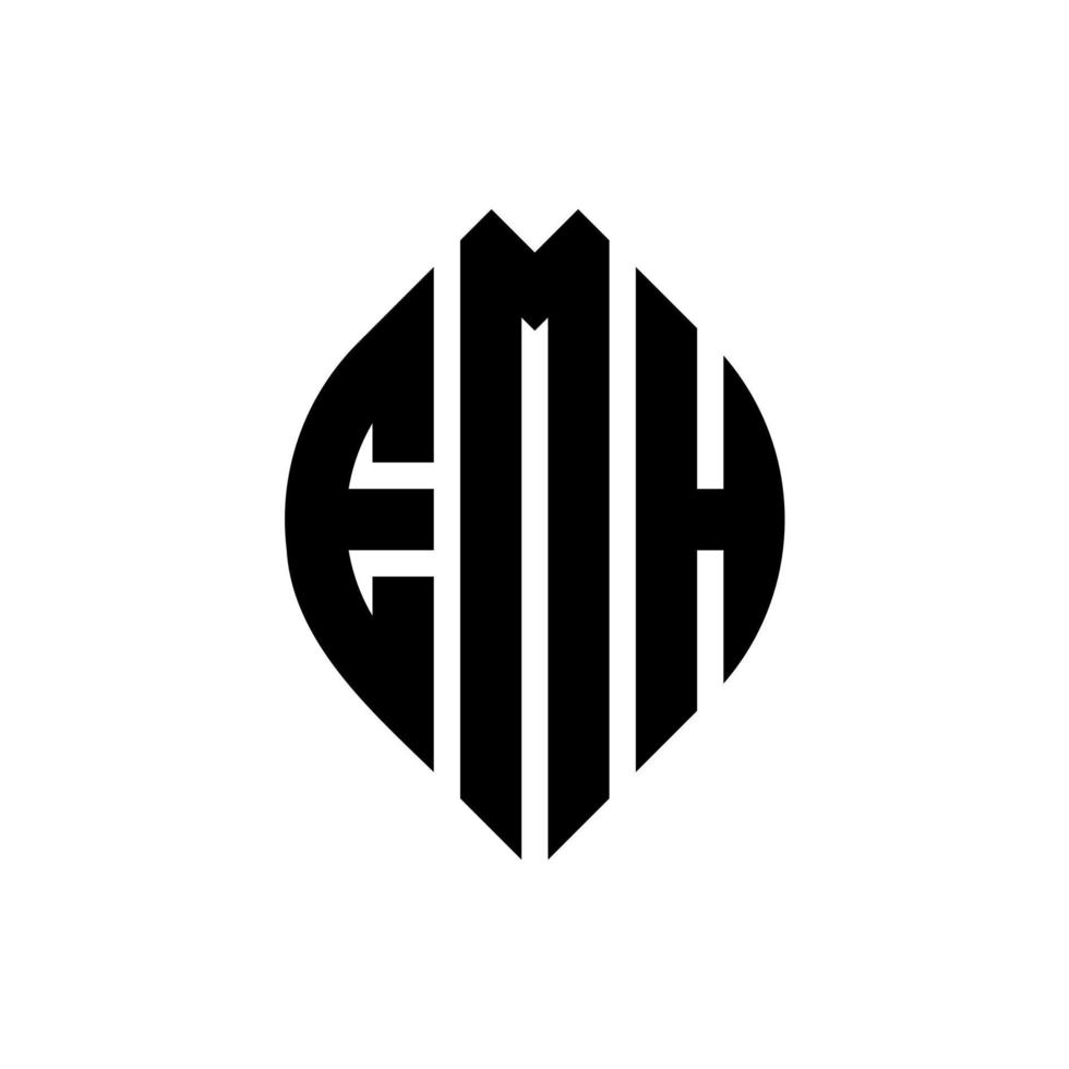 diseño de logotipo de letra de círculo emh con forma de círculo y elipse. emh letras elipses con ...