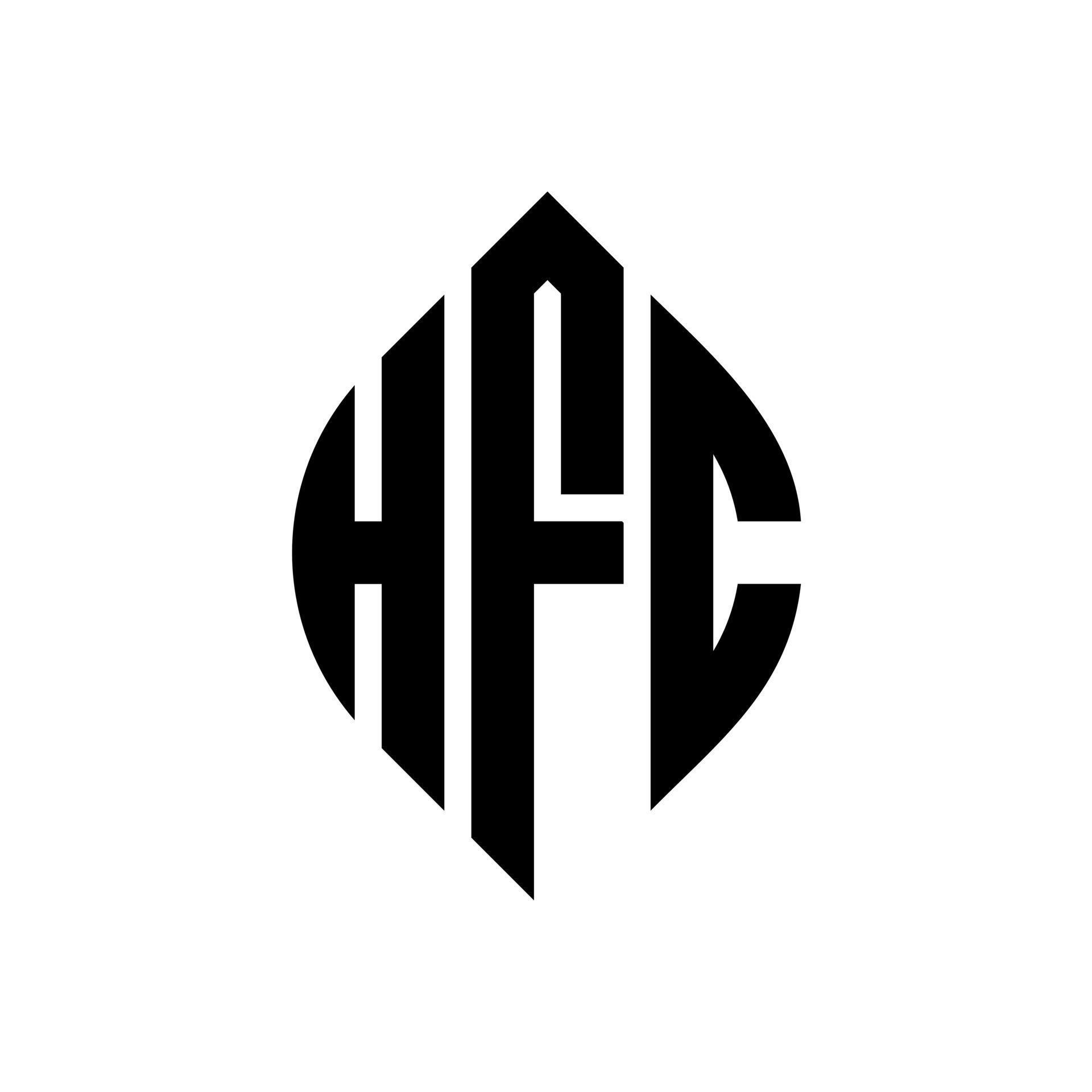 diseño de logotipo de letra de círculo hfc con forma de círculo y elipse. Letras de elipse hfc ...