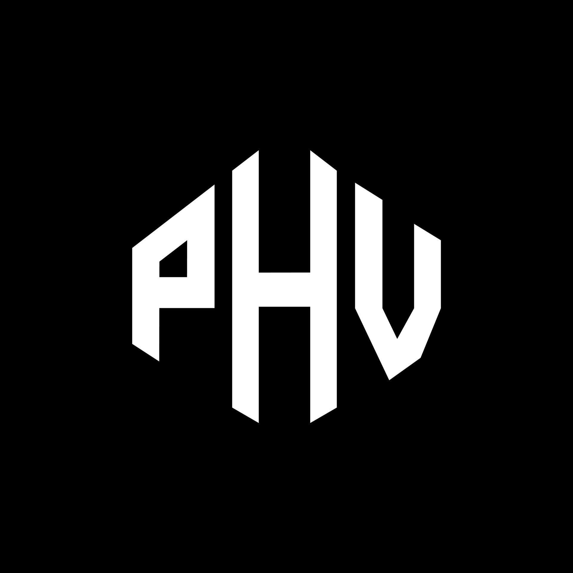 diseño de logotipo de letra phv con forma de polígono. diseño de logotipo de forma de cubo y ...