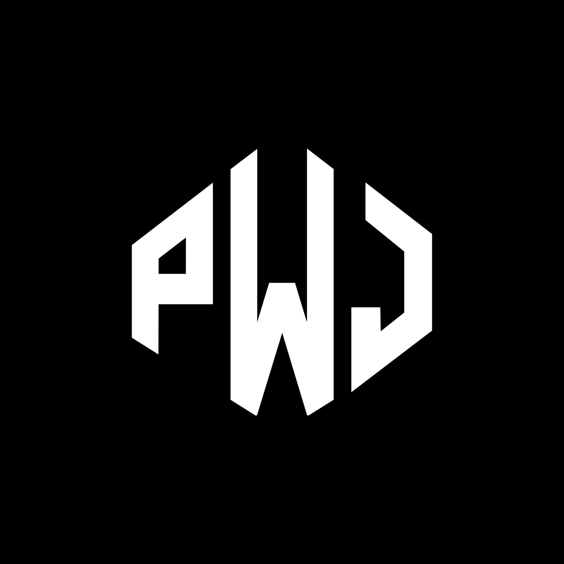 diseño de logotipo de letra pwj con forma de polígono. diseño de logotipo de forma de cubo y ...