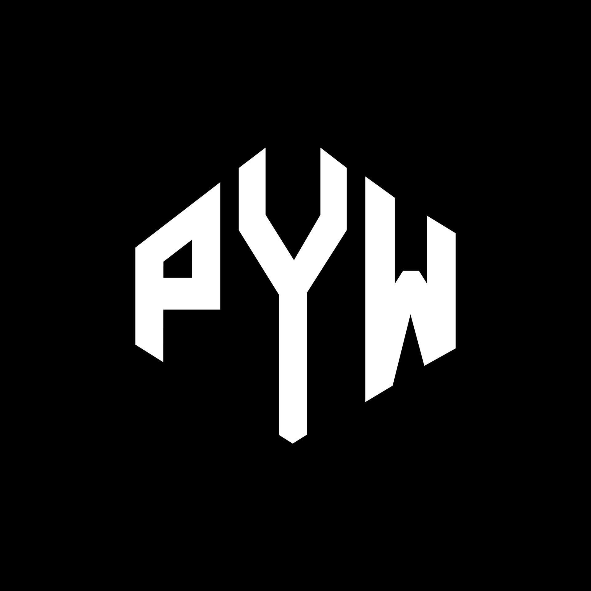 diseño de logotipo de letra pyw con forma de polígono. diseño de logotipo en forma de cubo y ...