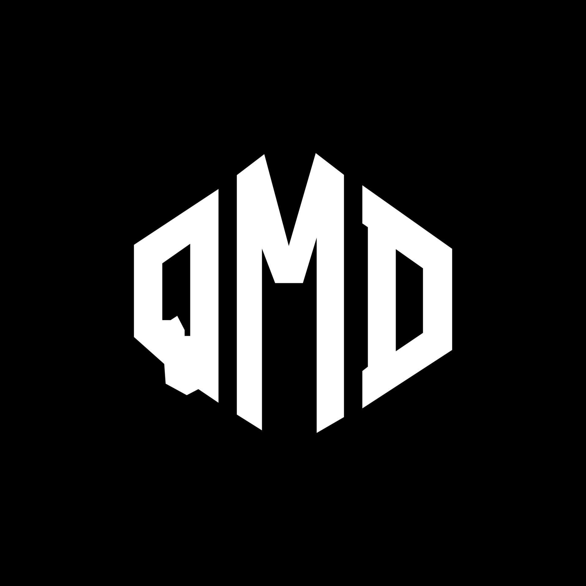 diseño de logotipo de letra qmd con forma de polígono. diseño de logotipo en forma de cubo y ...