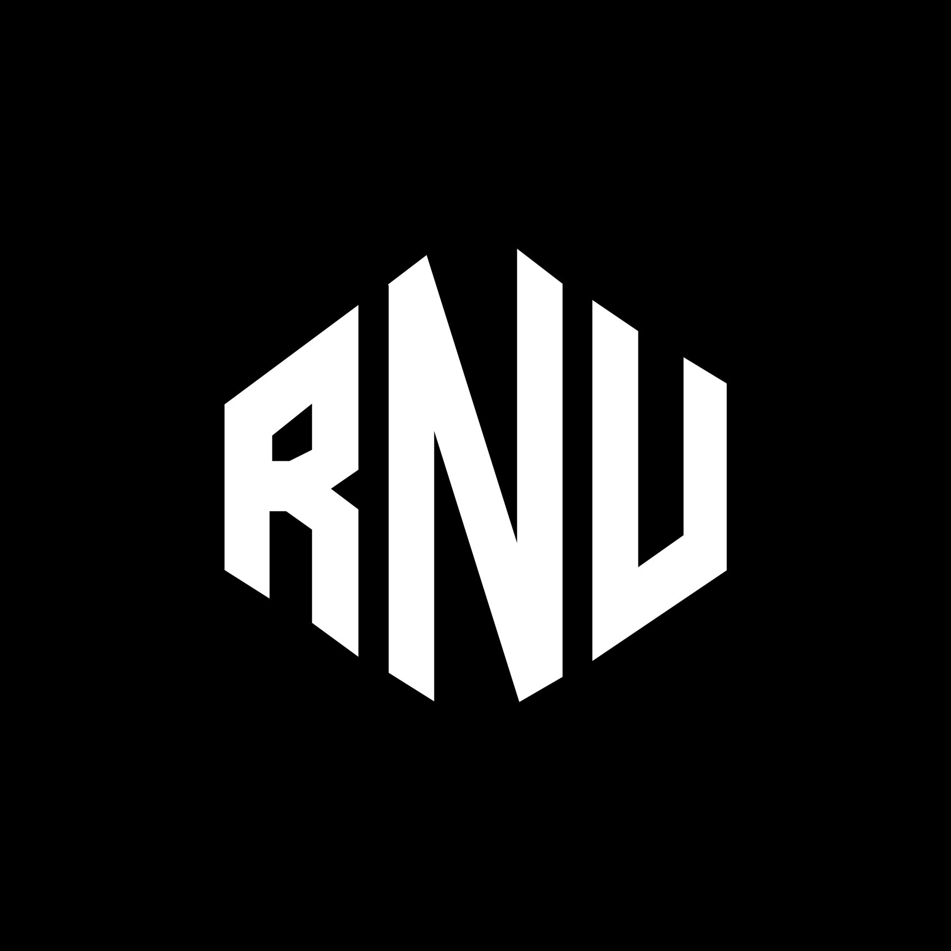 diseño de logotipo de letra rnu con forma de polígono. diseño de logotipo en forma de cubo y ...