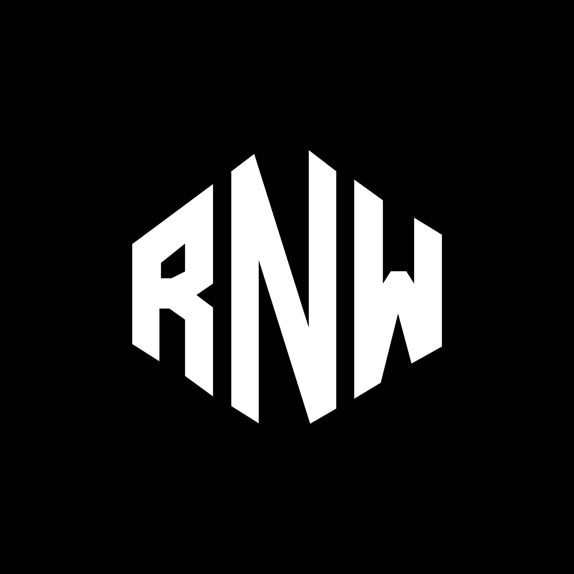diseño de logotipo de letra rnw con forma de polígono. diseño de logotipo de forma de cubo y ...