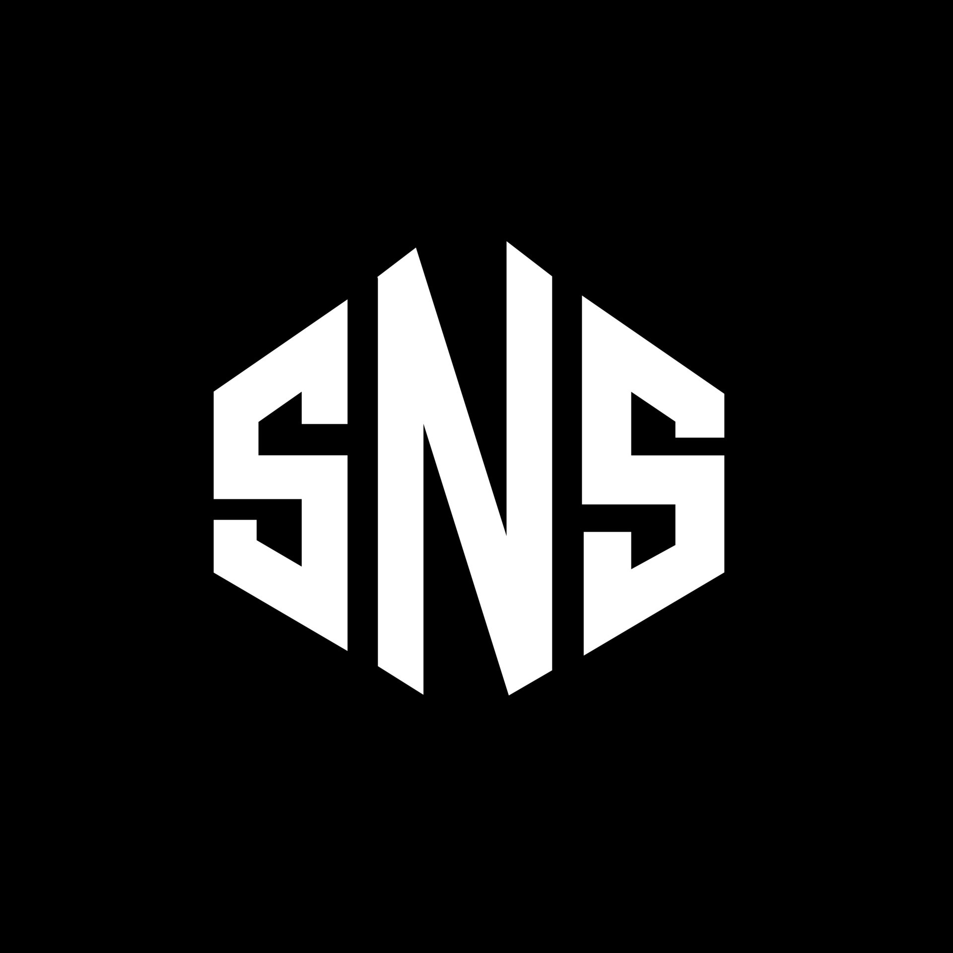 diseño de logotipo de letra sns con forma de polígono. diseño de logotipo en forma de cubo y ...