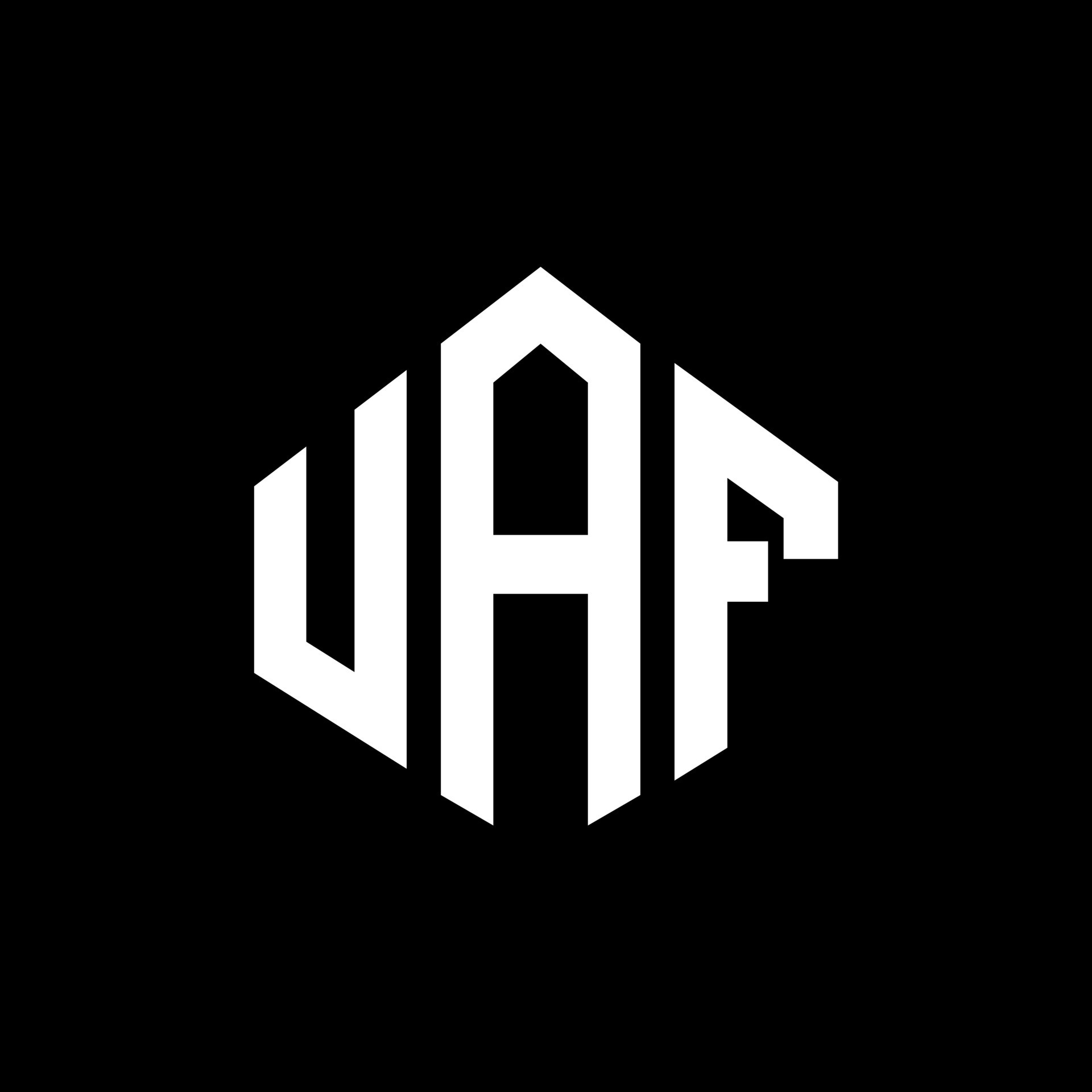 diseño de logotipo de letra uaf con forma de polígono. diseño de logotipo en forma de cubo y ...