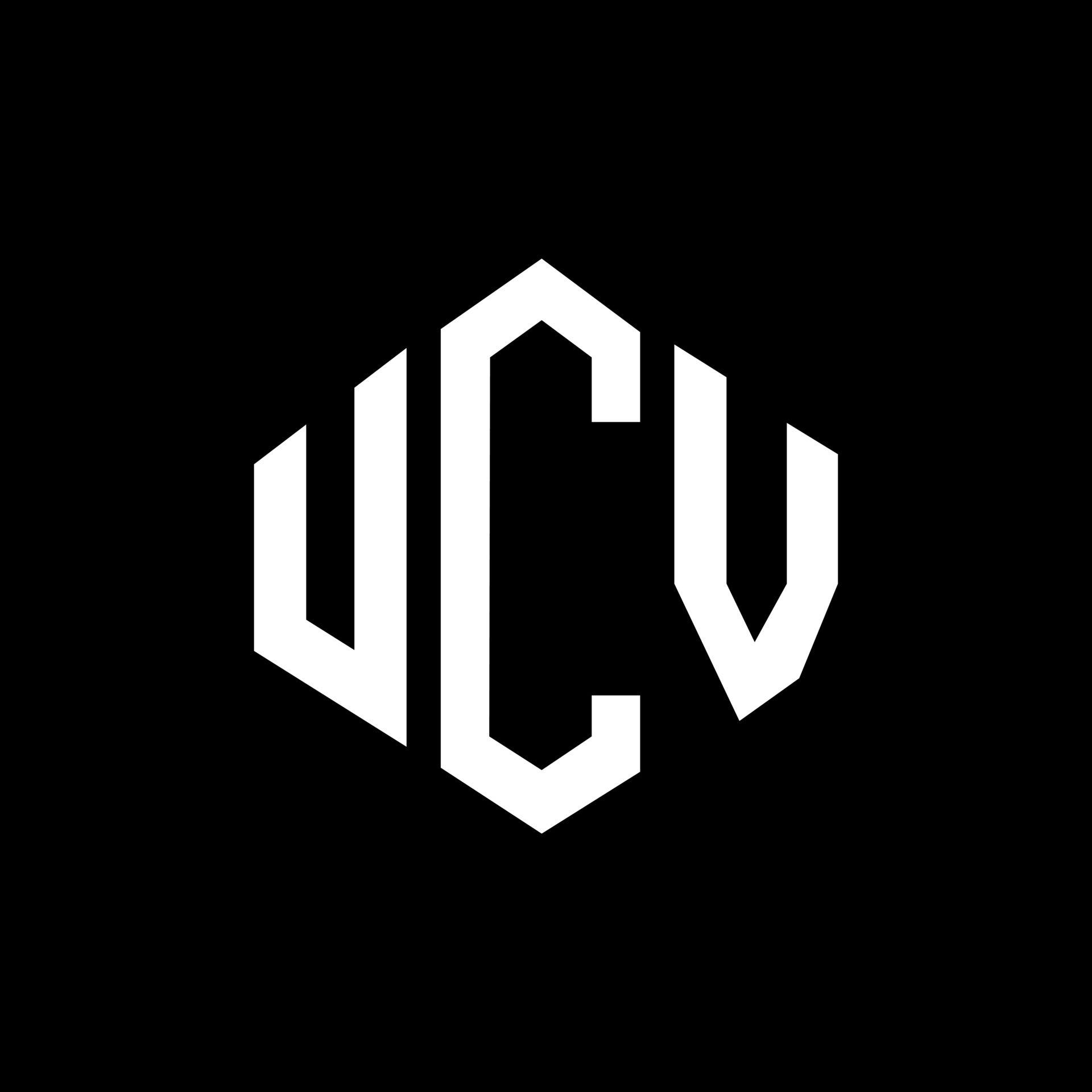 diseño de logotipo de letra ucv con forma de polígono. diseño de logotipo en forma de cubo y ...