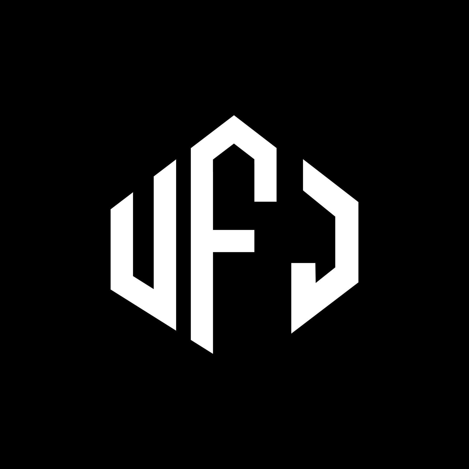 diseño de logotipo de letra ufj con forma de polígono. diseño de logotipo en forma de cubo y ...