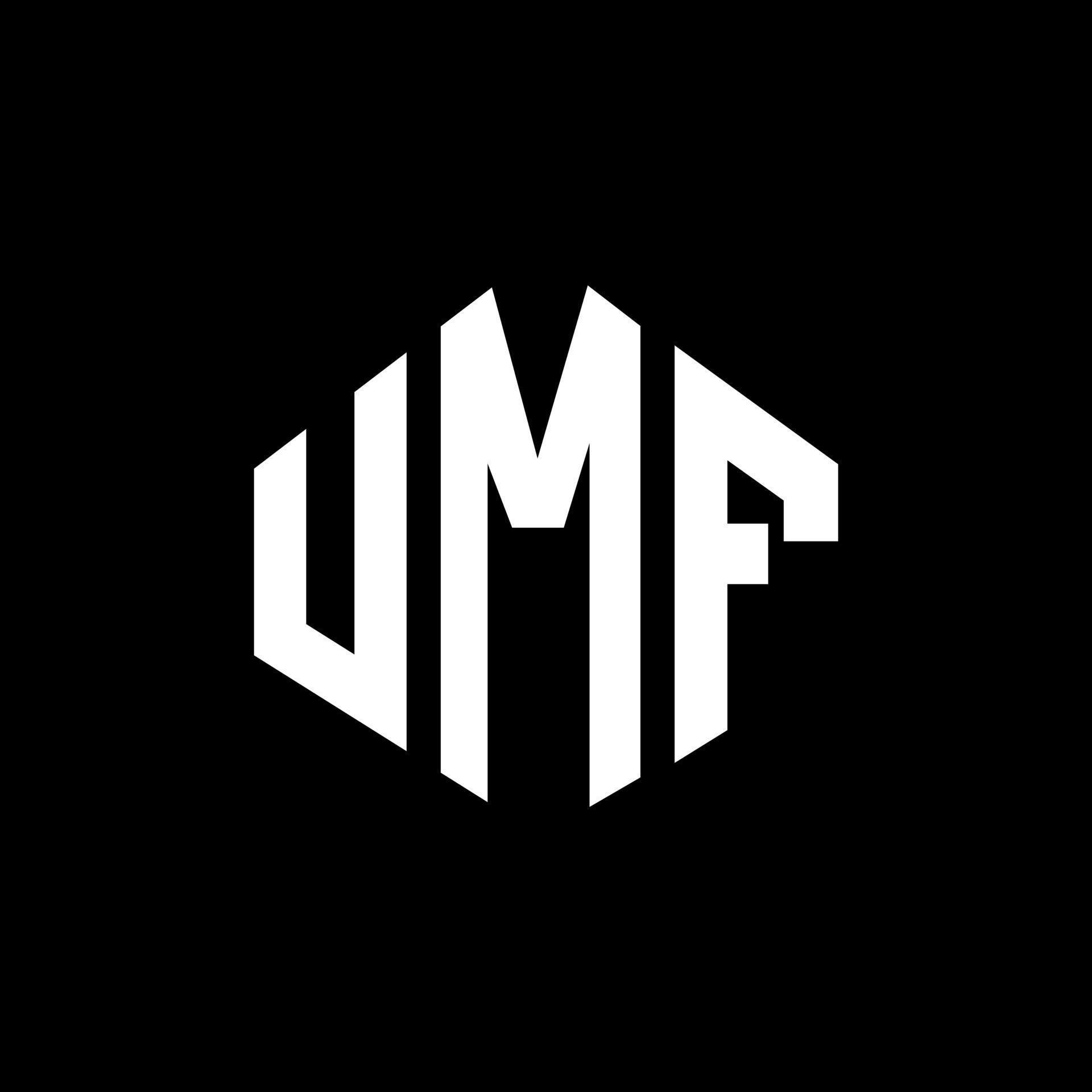 diseño de logotipo de letra umf con forma de polígono. diseño de logotipo en forma de cubo y ...