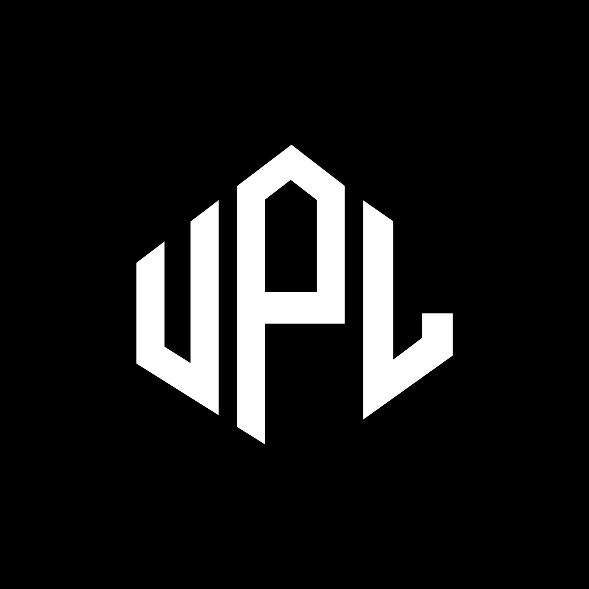 diseño de logotipo de letra upl con forma de polígono. diseño de logotipo de forma de cubo y ...