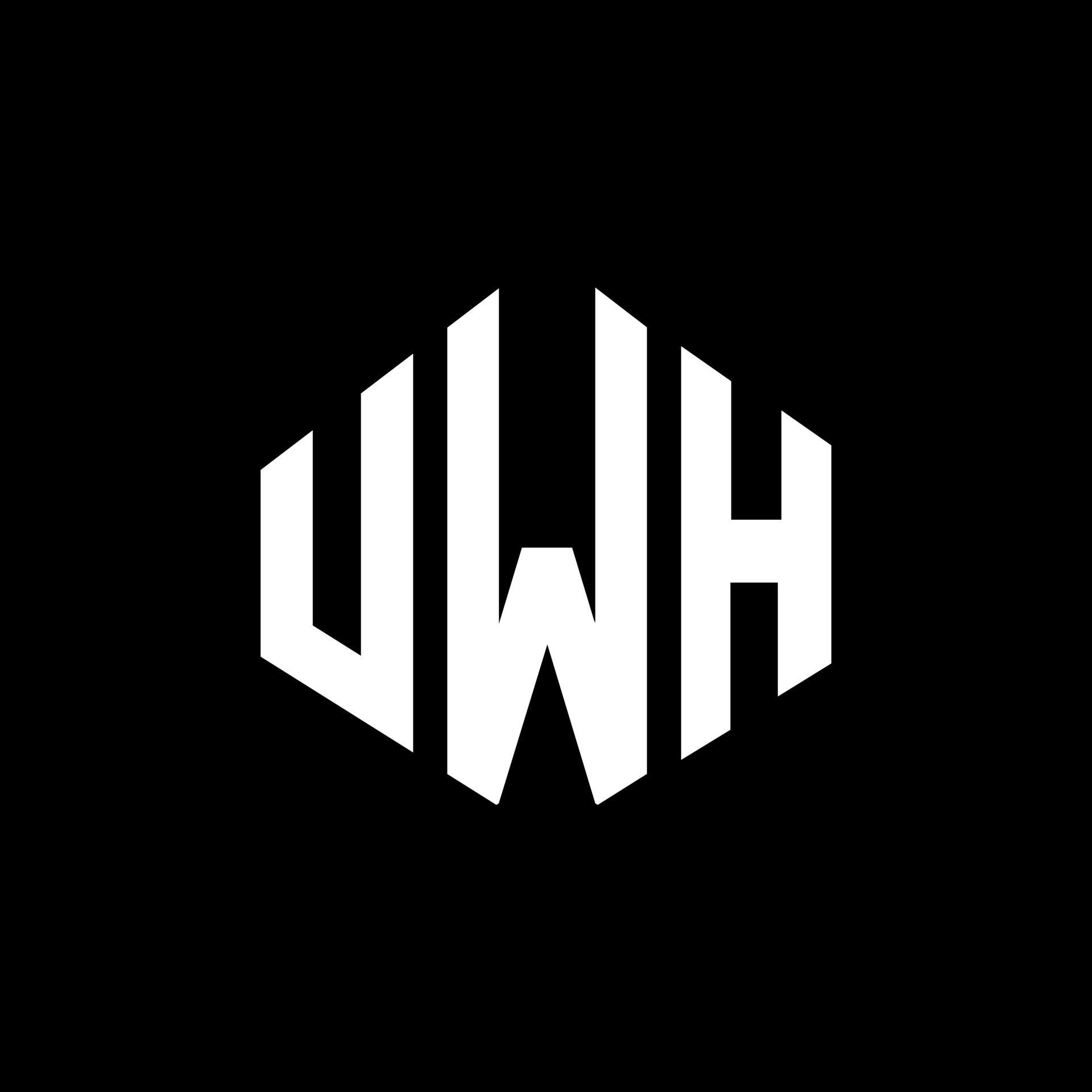 diseño de logotipo de letra uwh con forma de polígono. diseño de logotipo en forma de cubo y ...