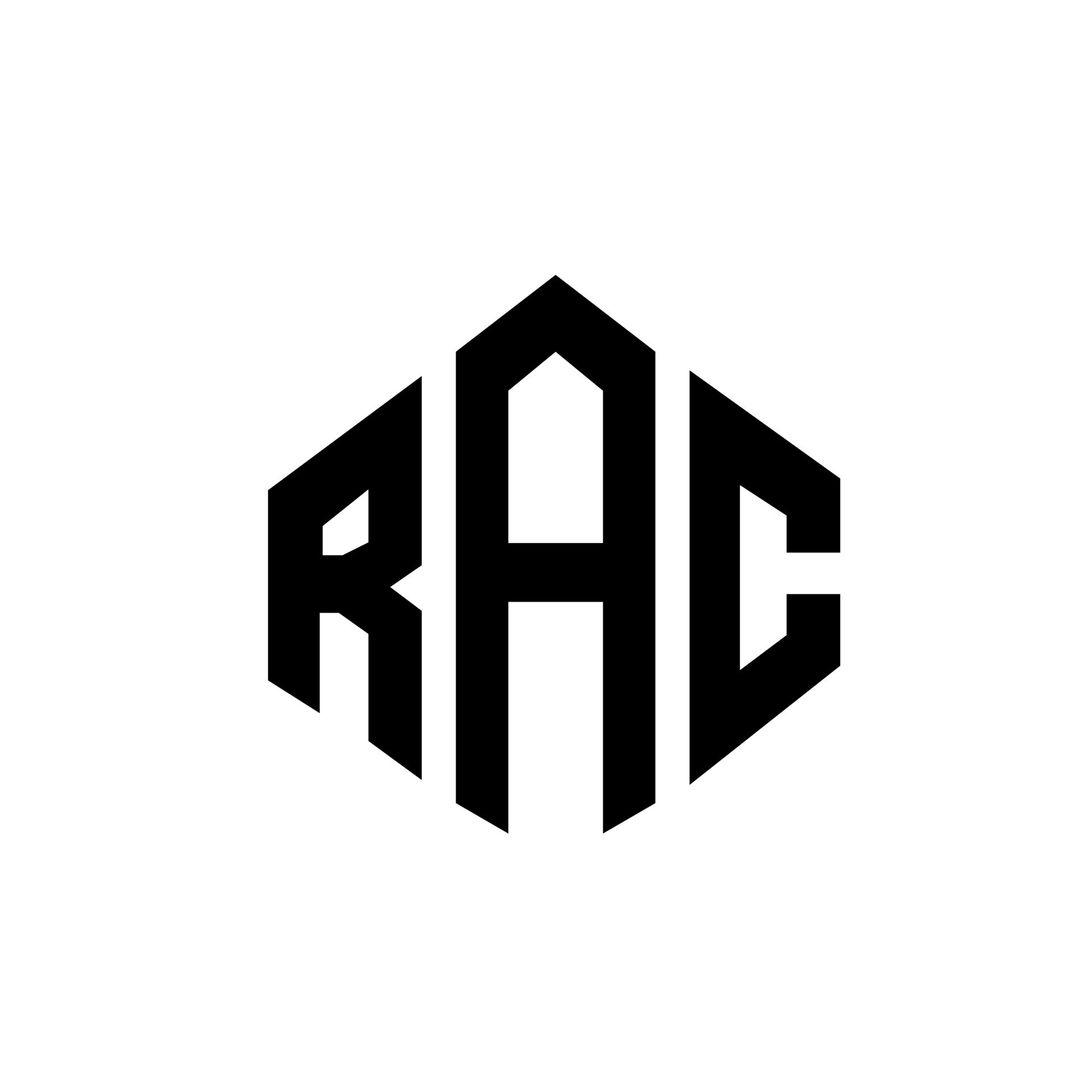 diseño de logotipo de letra rac con forma de polígono. diseño de logotipo en forma de cubo y ...