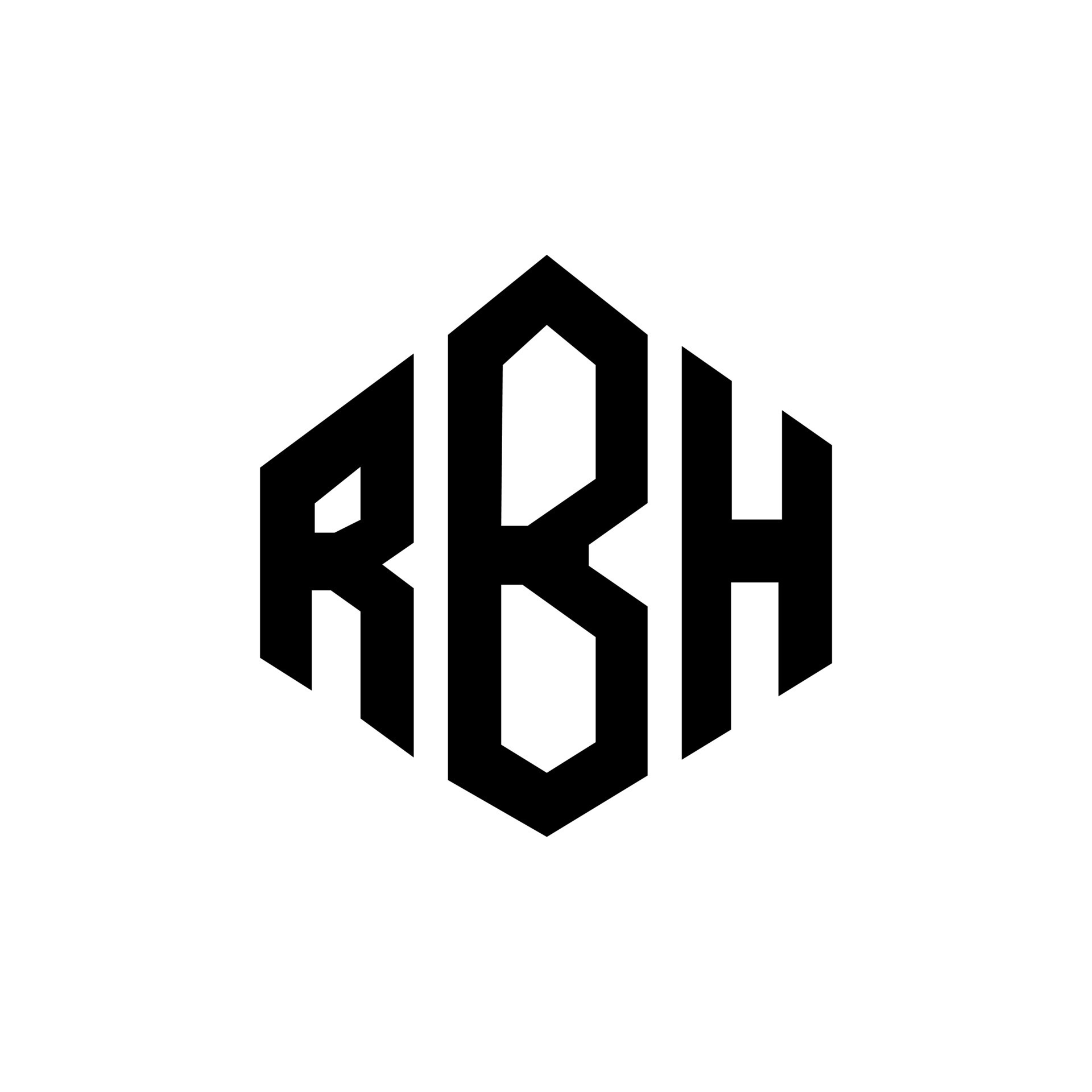 diseño de logotipo de letra rbh con forma de polígono. diseño de logotipo de forma de cubo y ...