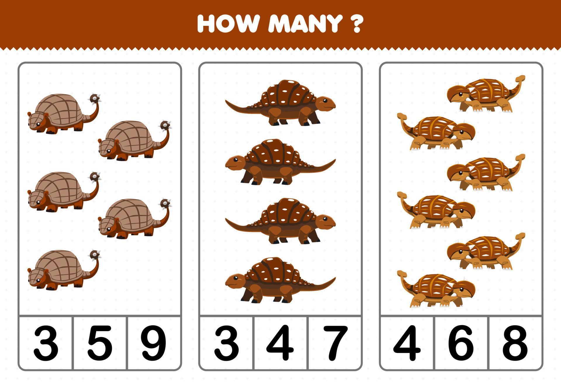 Education game for children counting how many cute cartoon prehistoric ...