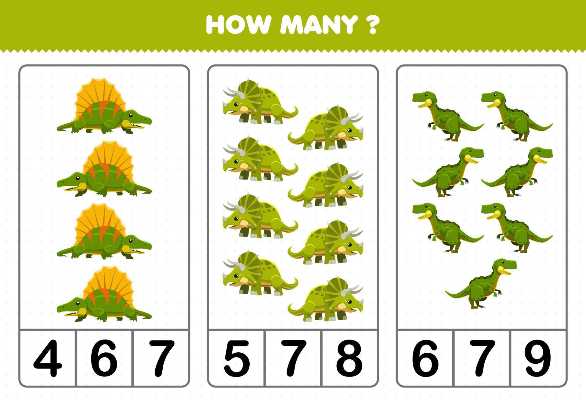 Education game for children counting how many cute cartoon prehistoric ...