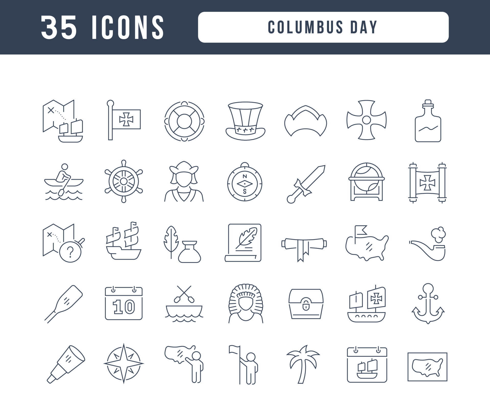 Set of linear icons of Columbus Day 9639960 Vector Art at Vecteezy