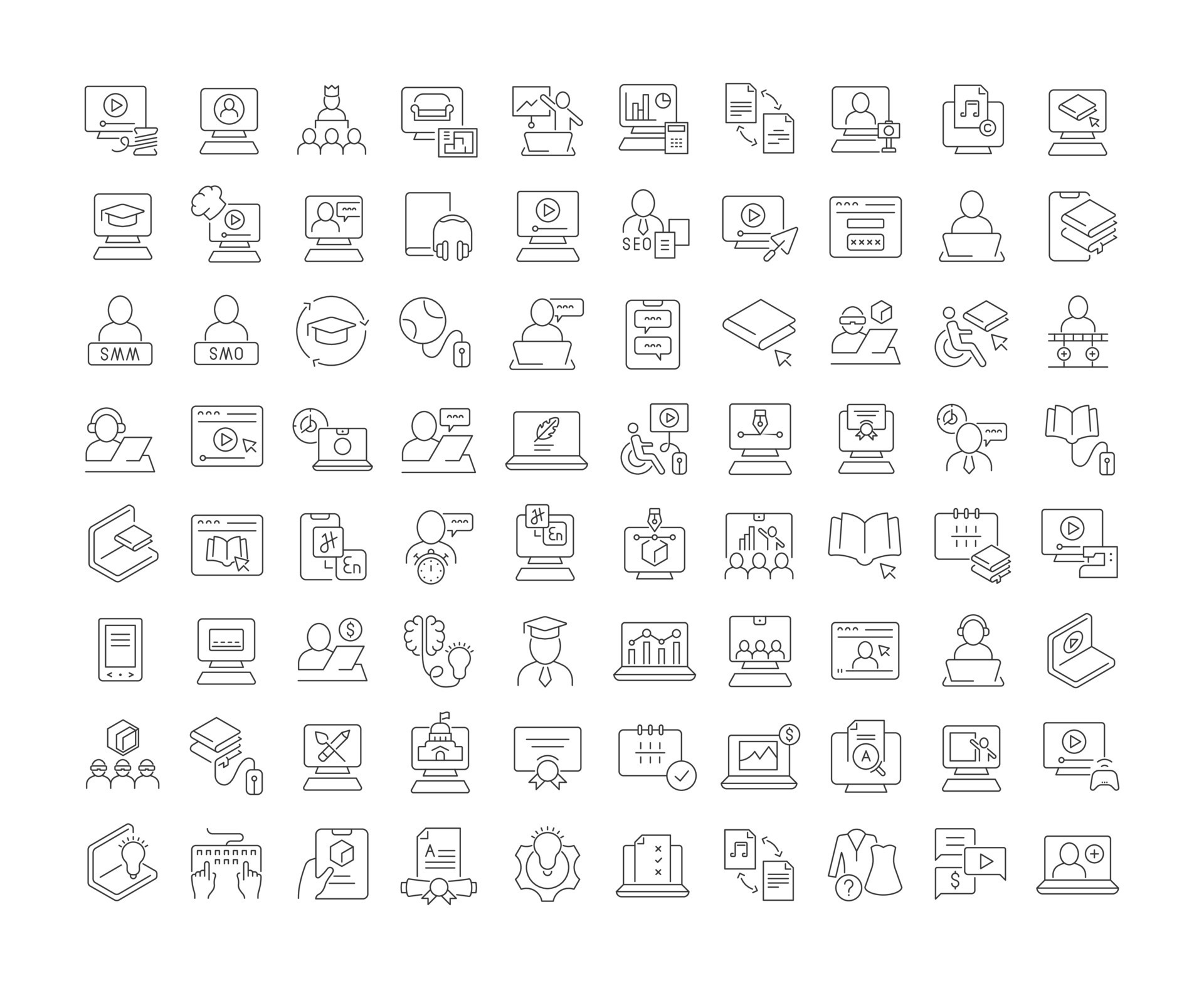 Set of linear icons of Freelance and Online Education 9640033 Vector ...