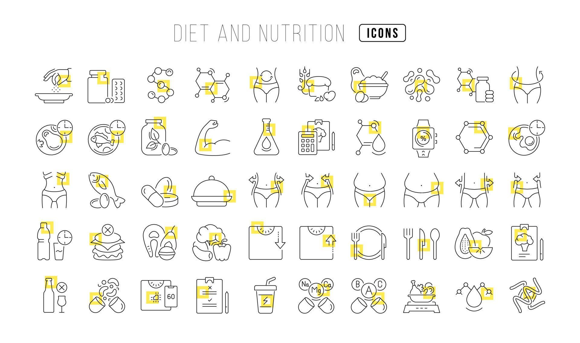 Set of linear icons of Diet and Nutrition 9640338 Vector Art at Vecteezy