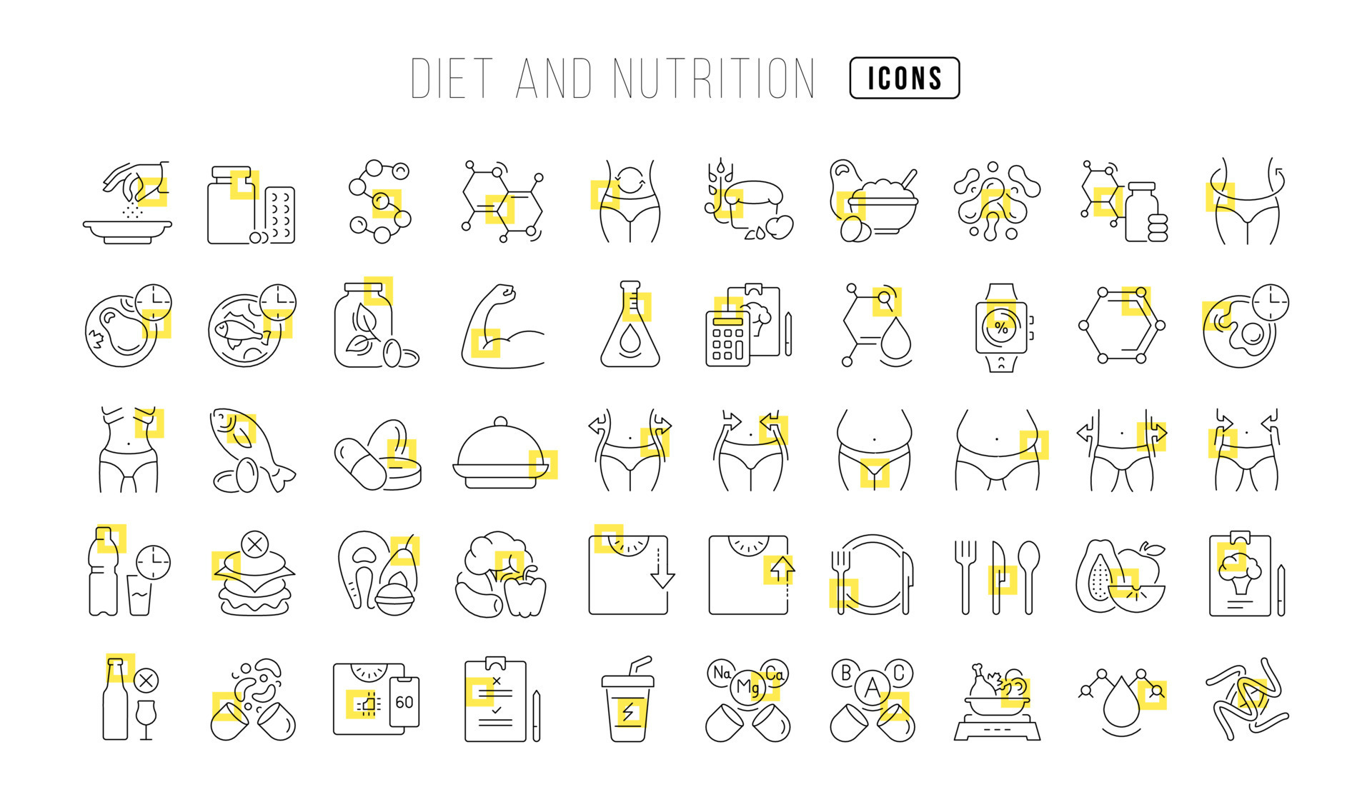 Set of linear icons of Diet and Nutrition 9640338 Vector Art at Vecteezy