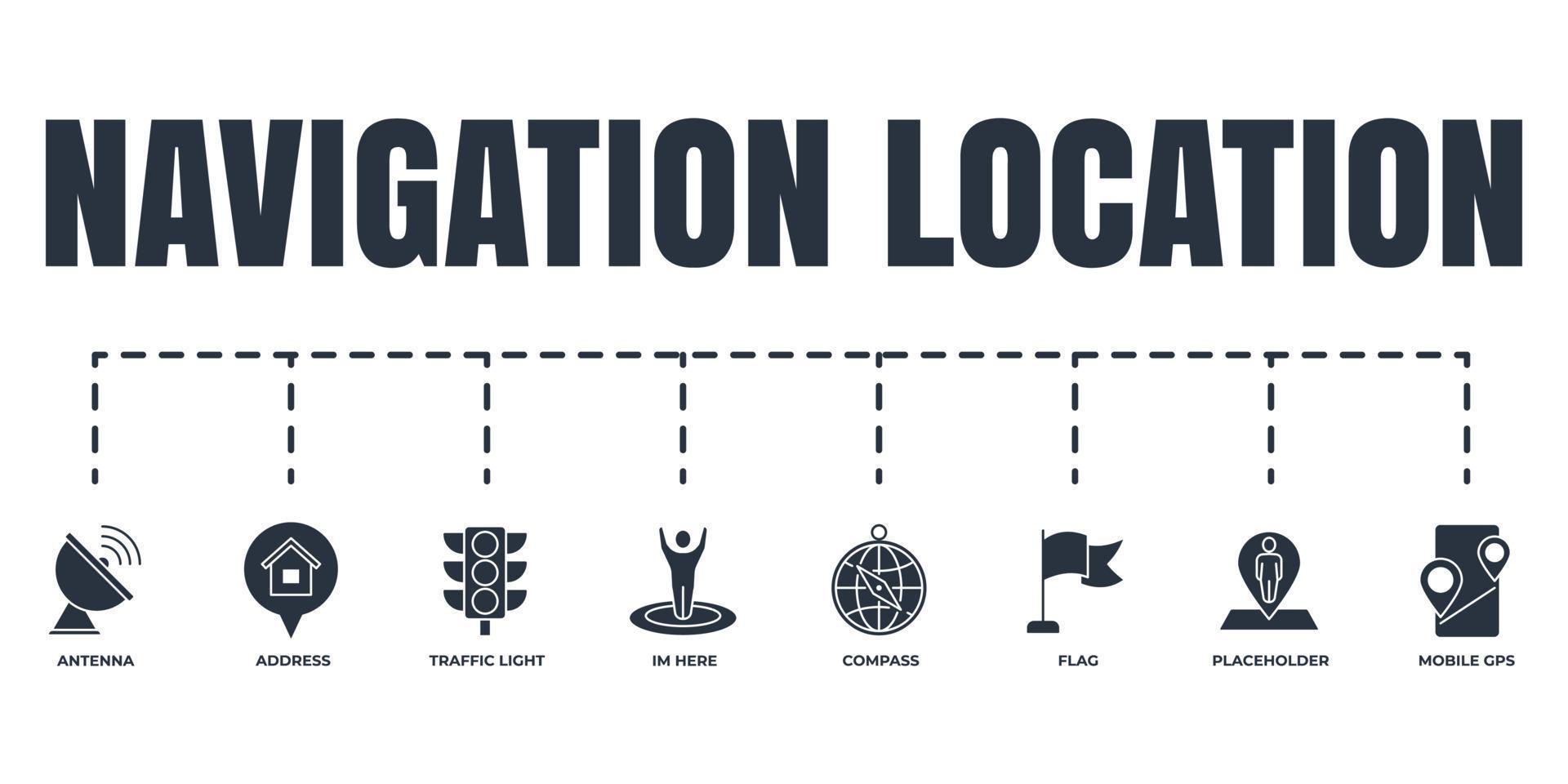 Navigation Location Banner Web Icon Set Address Flag Traffic Light
