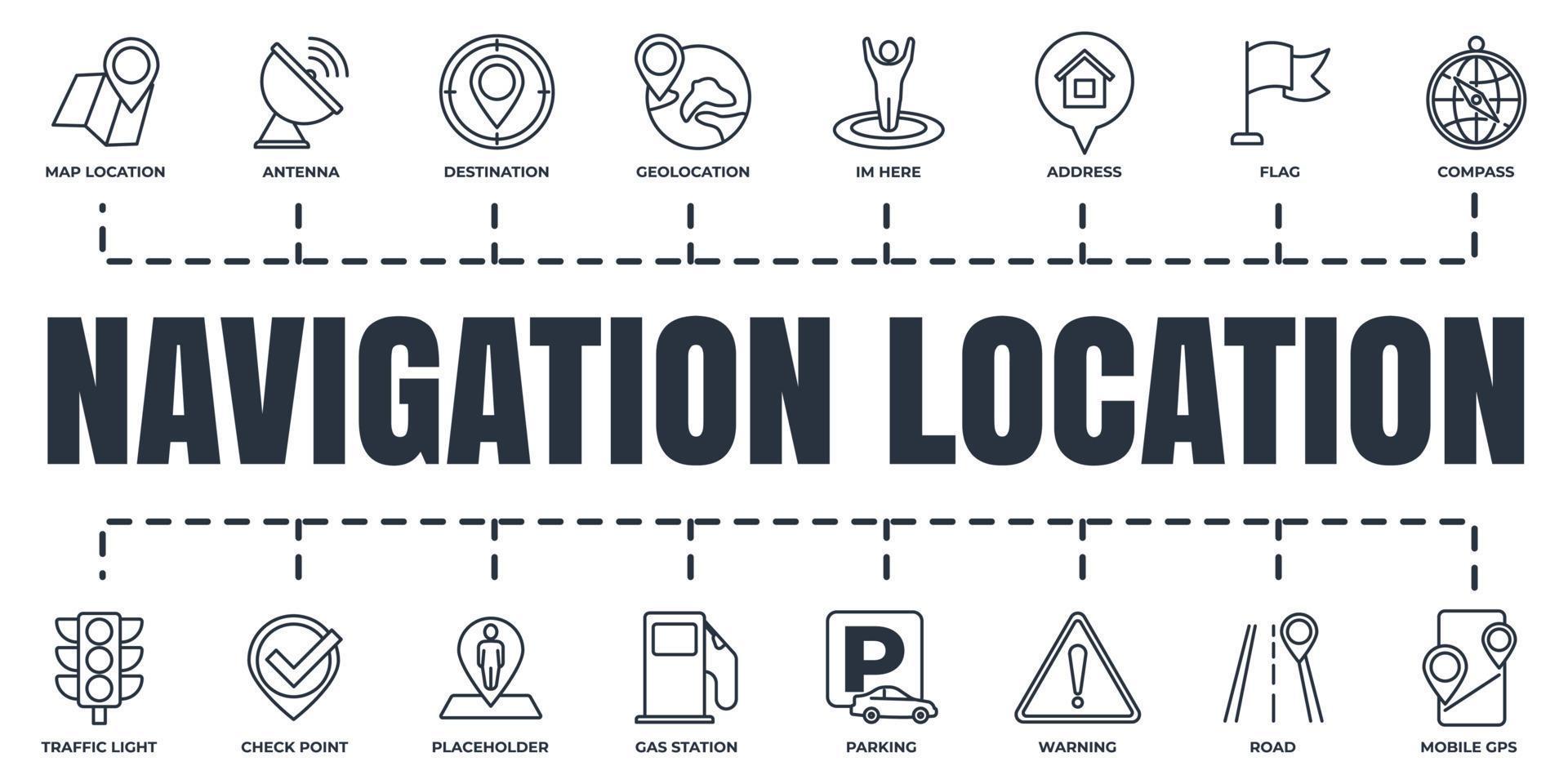 Navigation Location Banner Web Icon Set Address Flag Traffic Light