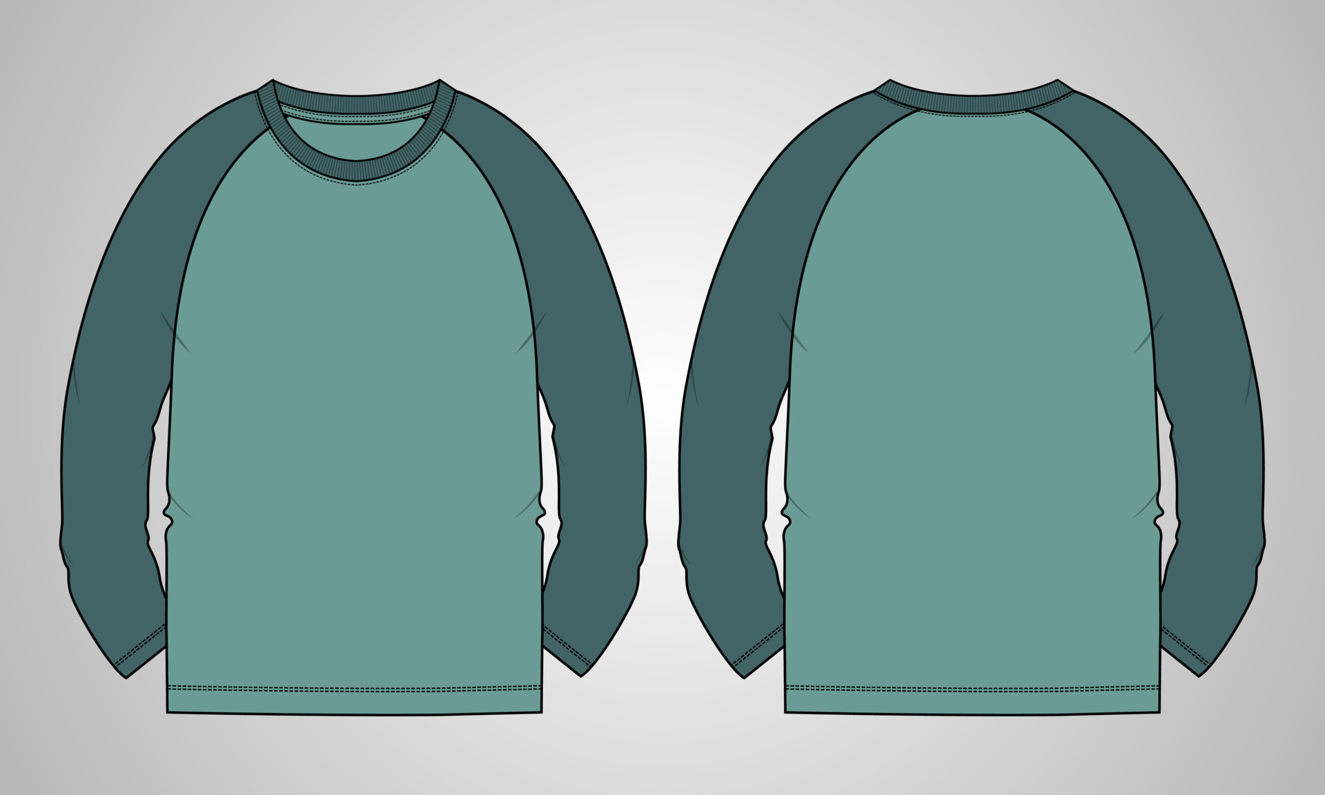 Long Sleeve Raglan T Shirt Technical Fashion Flat Sketch Vector