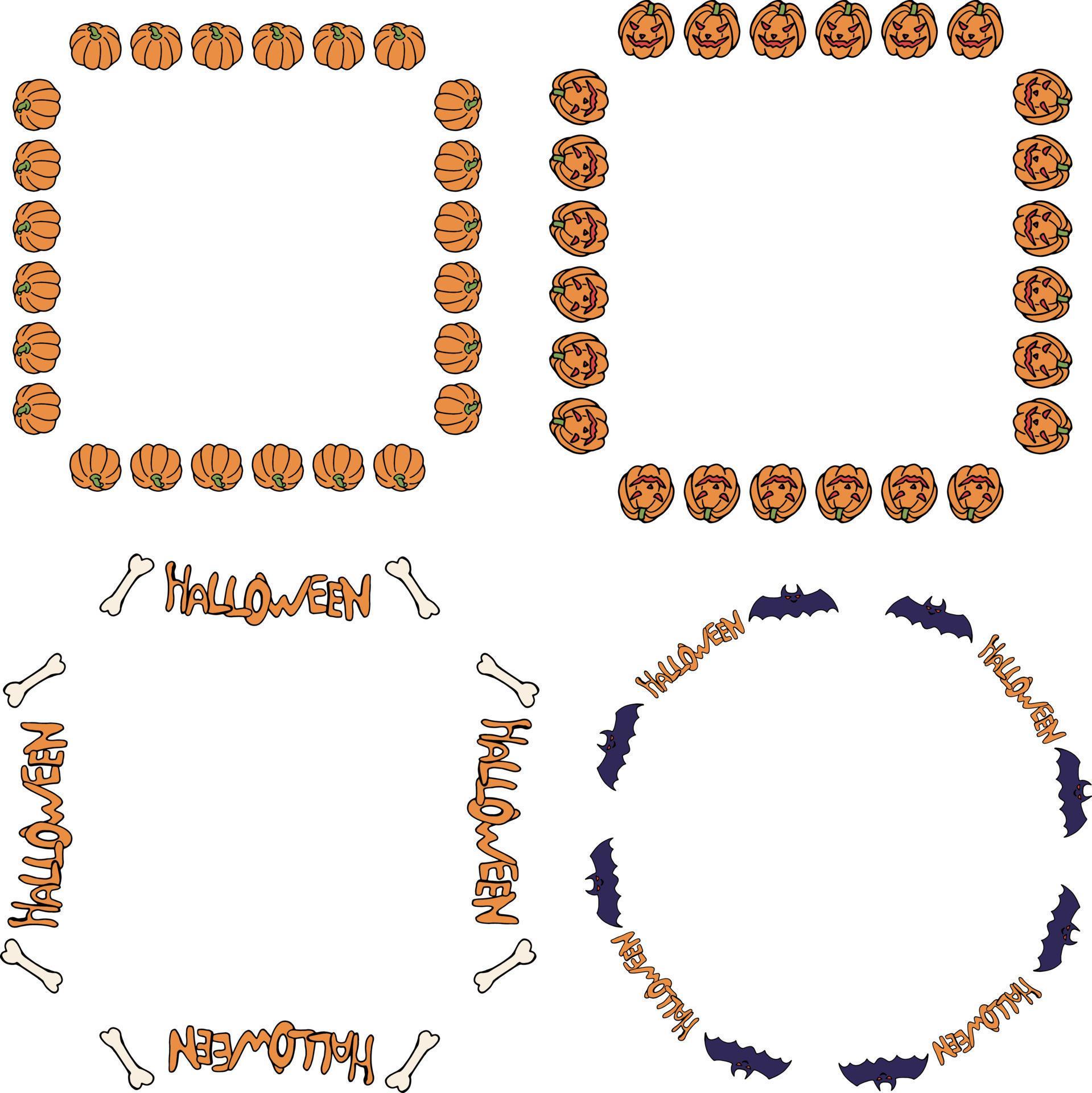 Set with square frames and round frame with halloween elements on white ...