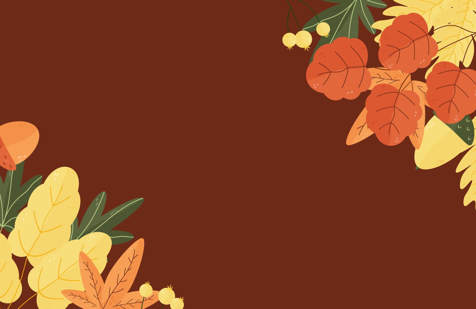 Autumn background for text with leaves, nuts, acorns, berries, seasonal ...