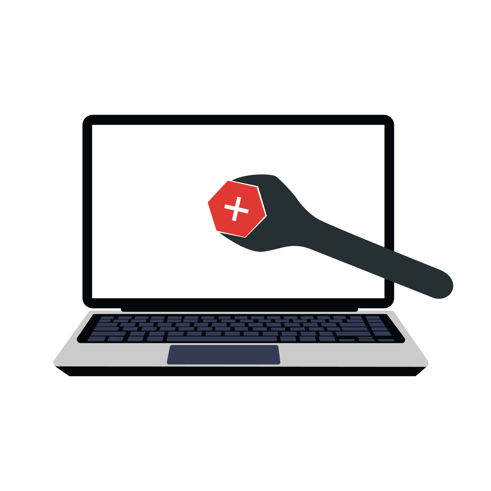 Fixing hardware or software on laptop concept vector. Wrench fixing ...