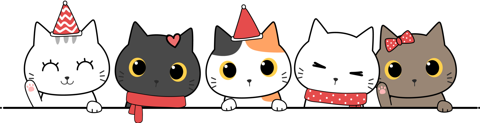 Group Of Cute Cat Greeting Cartoon 9665328 Png