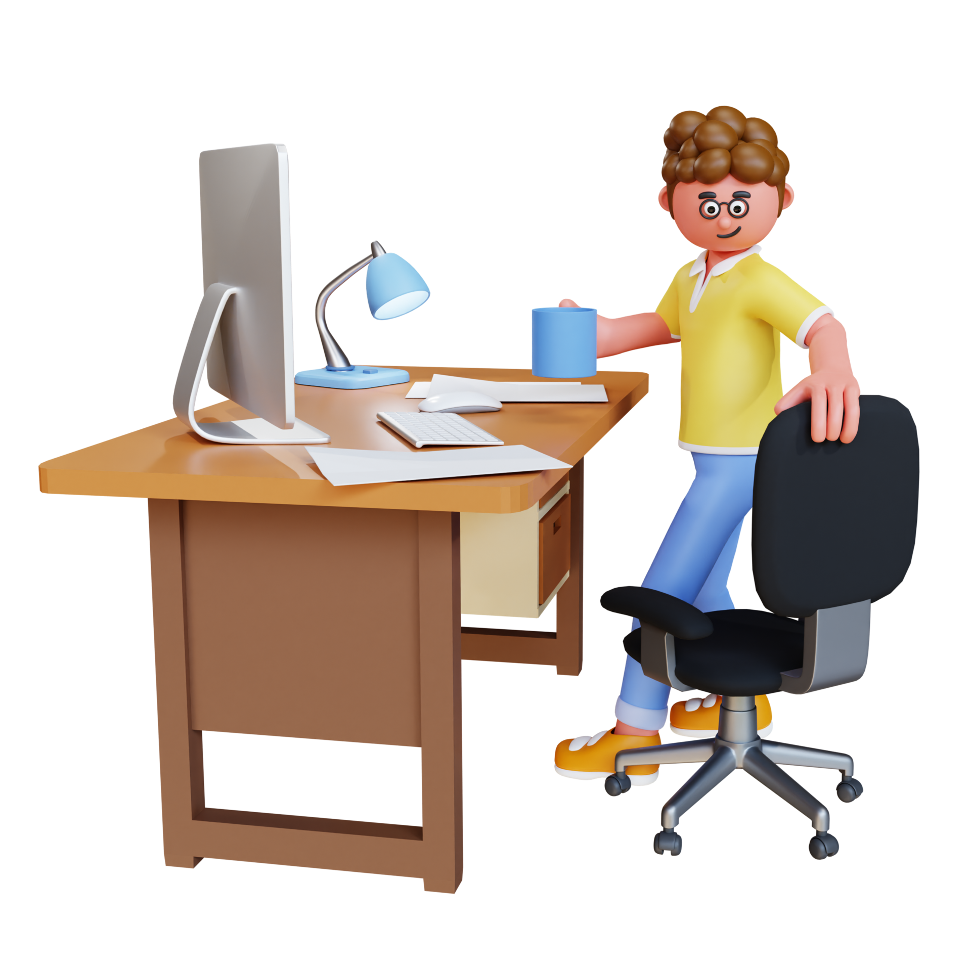 3d Render Character Working On Desktop Work From Home 9665401 Png