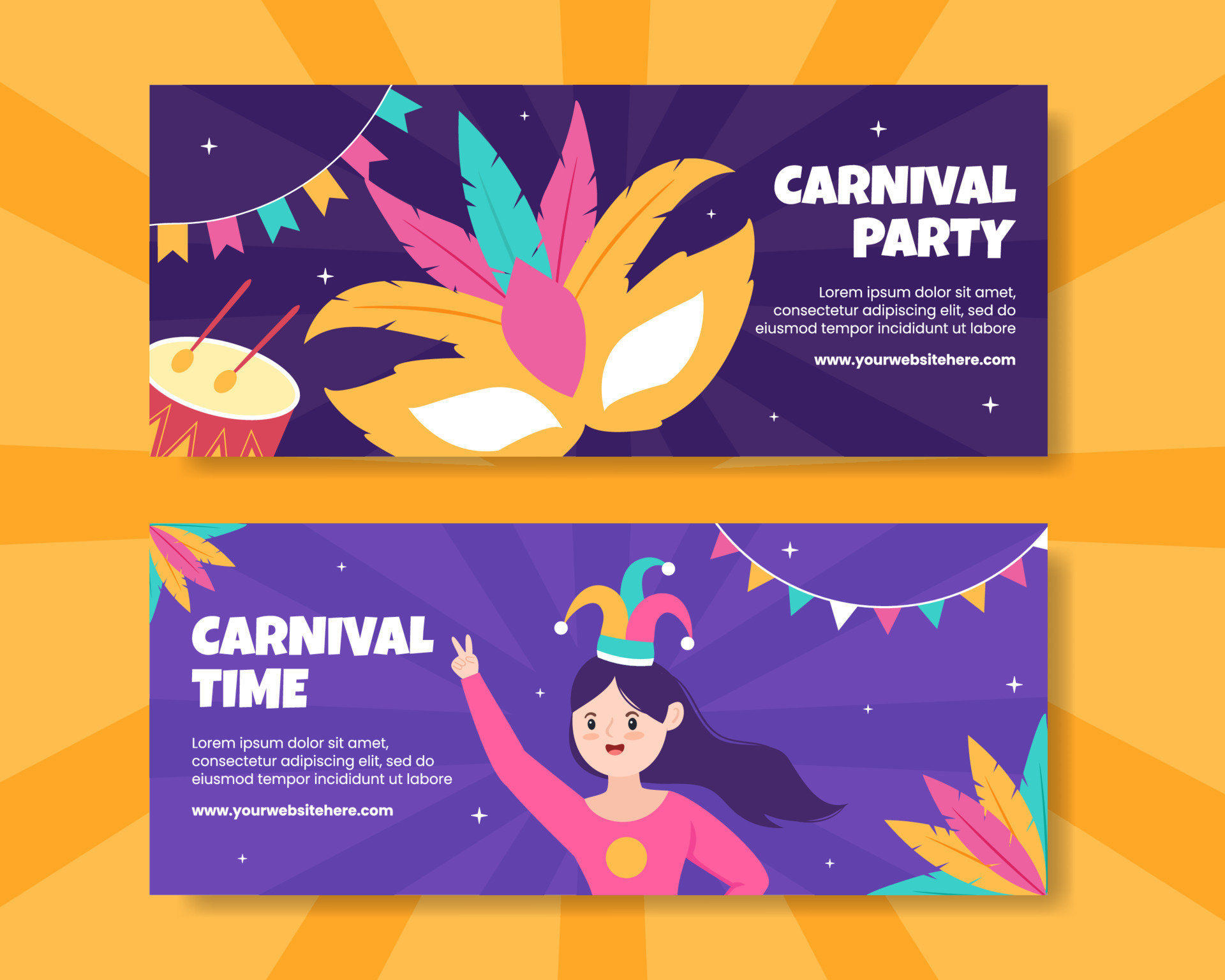 Happy Carnival Party Horizontal Banner Template Cartoon Background ...