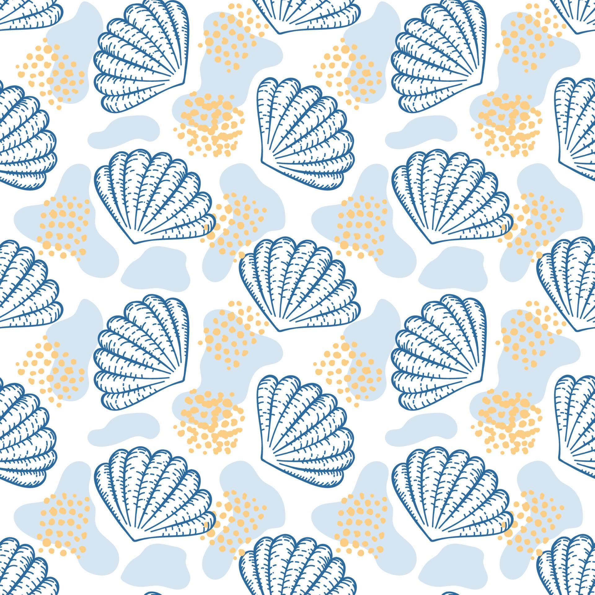 Seamless seashell pattern, hand-drawn doodle in sketch style. Summer. Ocean. Seashells with ...