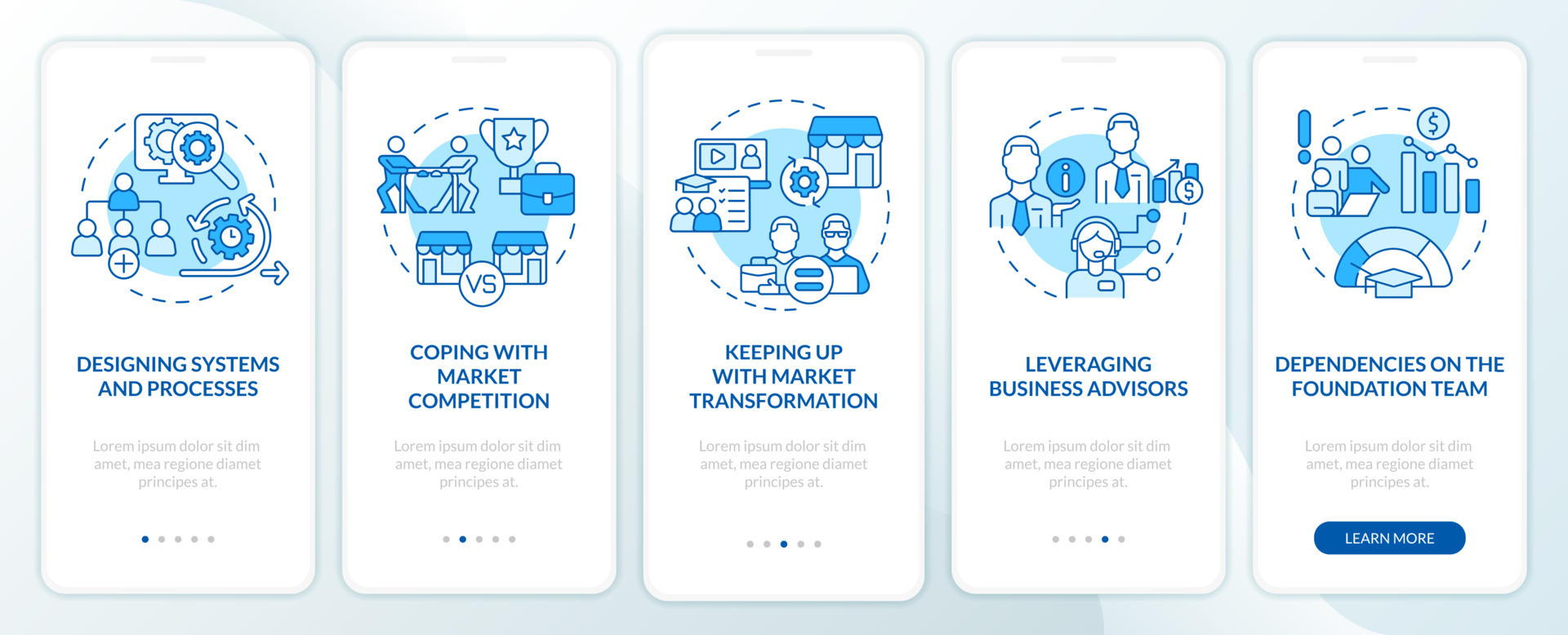 Biggest Business Strategy Issues Blue Onboarding Mobile App Screen