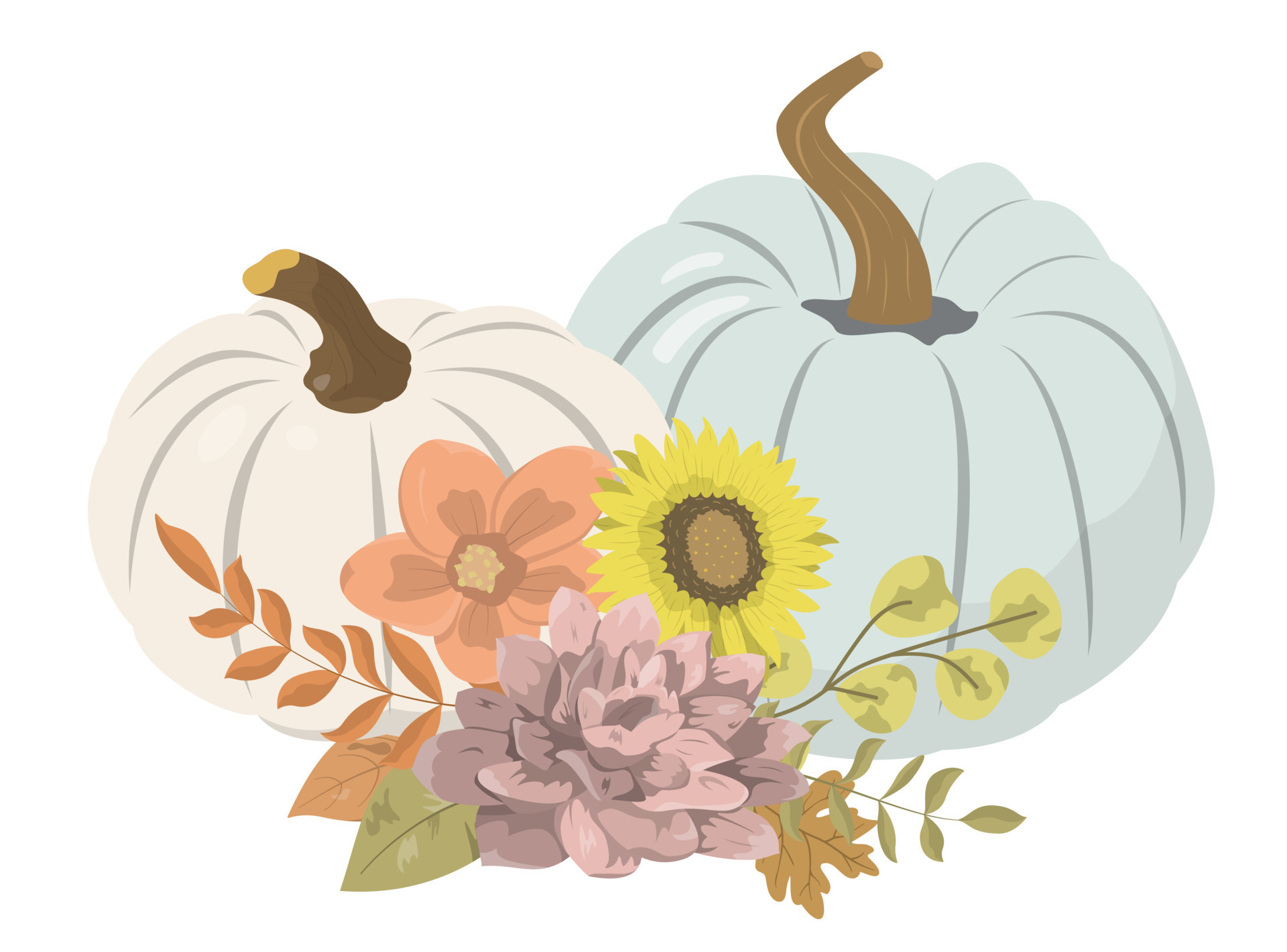 Beautiful pastel pumpkins floral arrangement in rustic style. White and ...