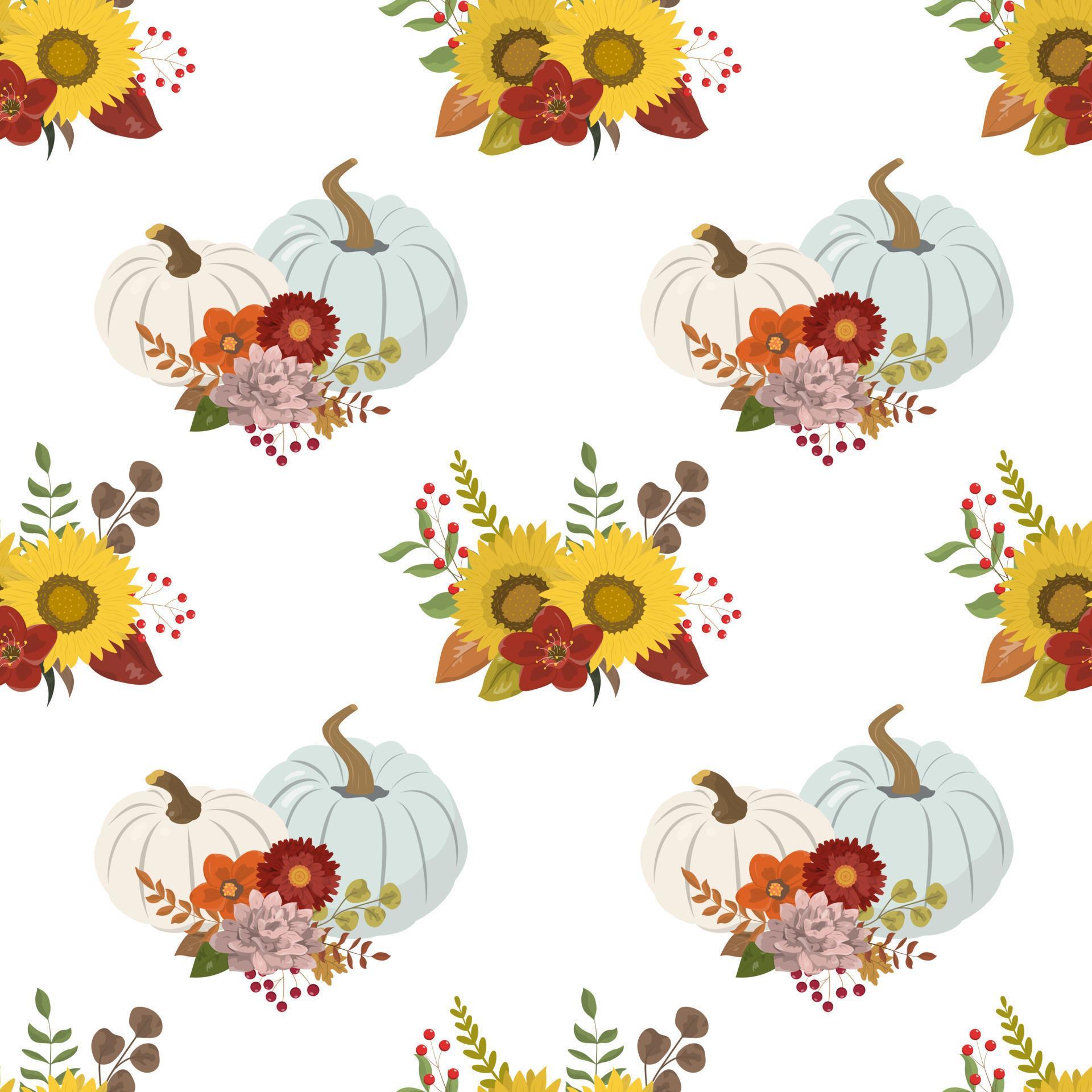 Autumn harvest pumpkins arrangements and floral bouquets seamless ...
