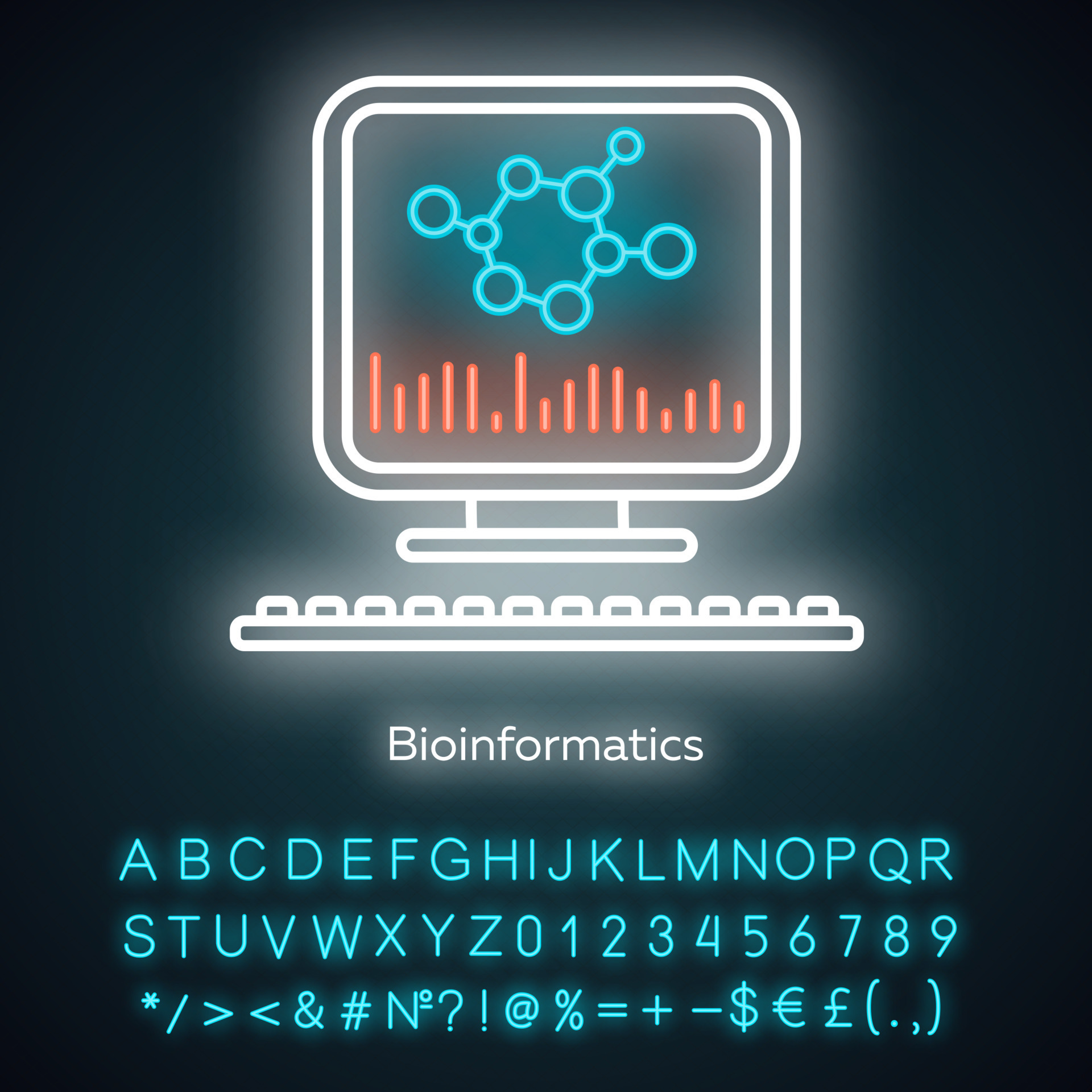 Bioinformatics neon light icon. Human genome research. Biochemical ... Bioinformatics neon light icon. Human genome research. Biochemical ...